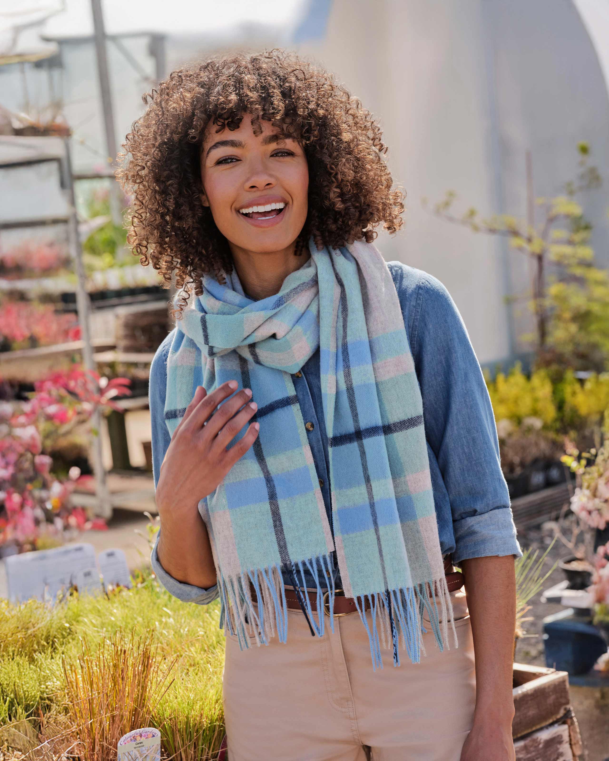 Skye Blue | Woven Check Scarf | WoolOvers UK