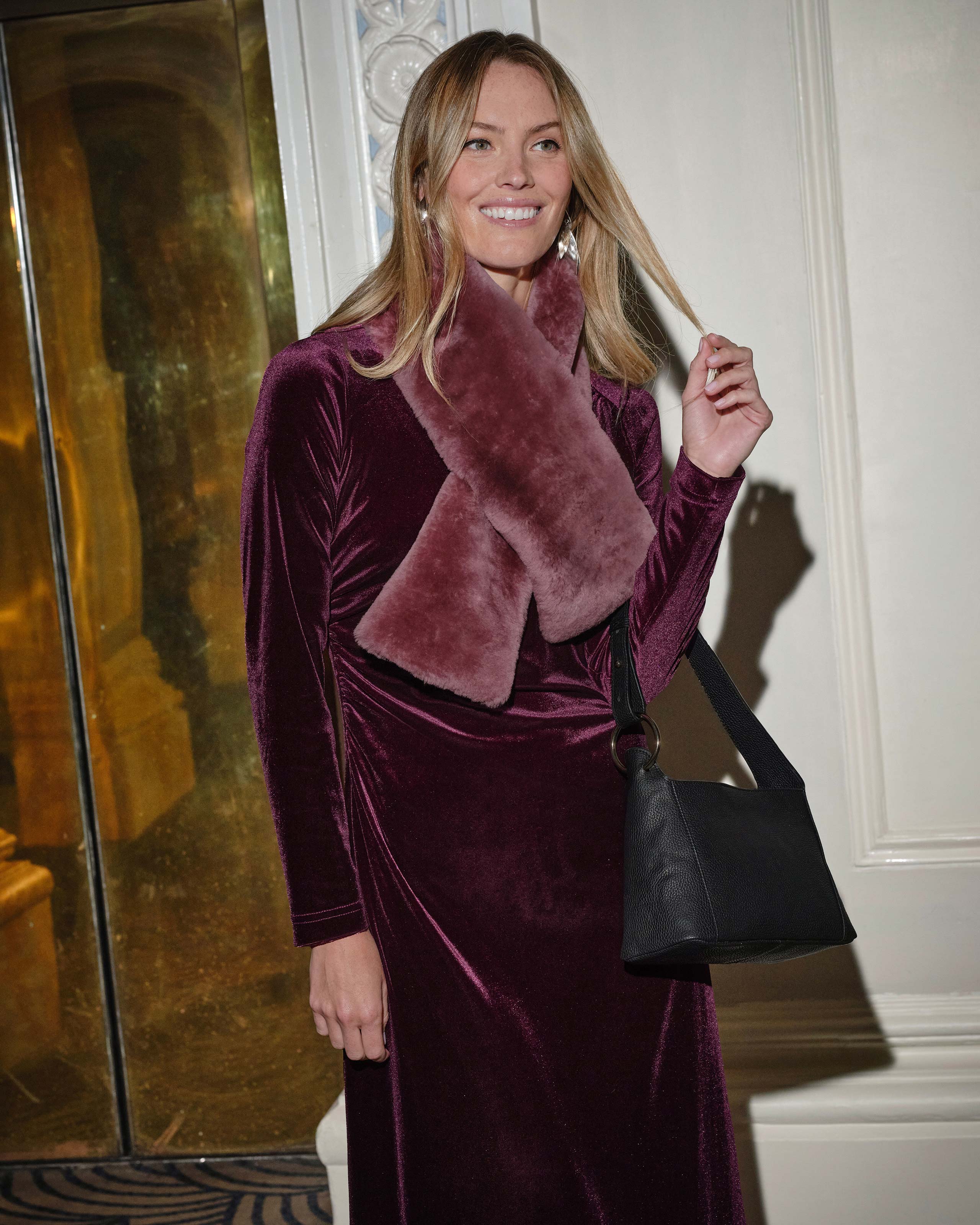 Dusky Rose | Silk Lined Shearling Scarf | WoolOvers UK