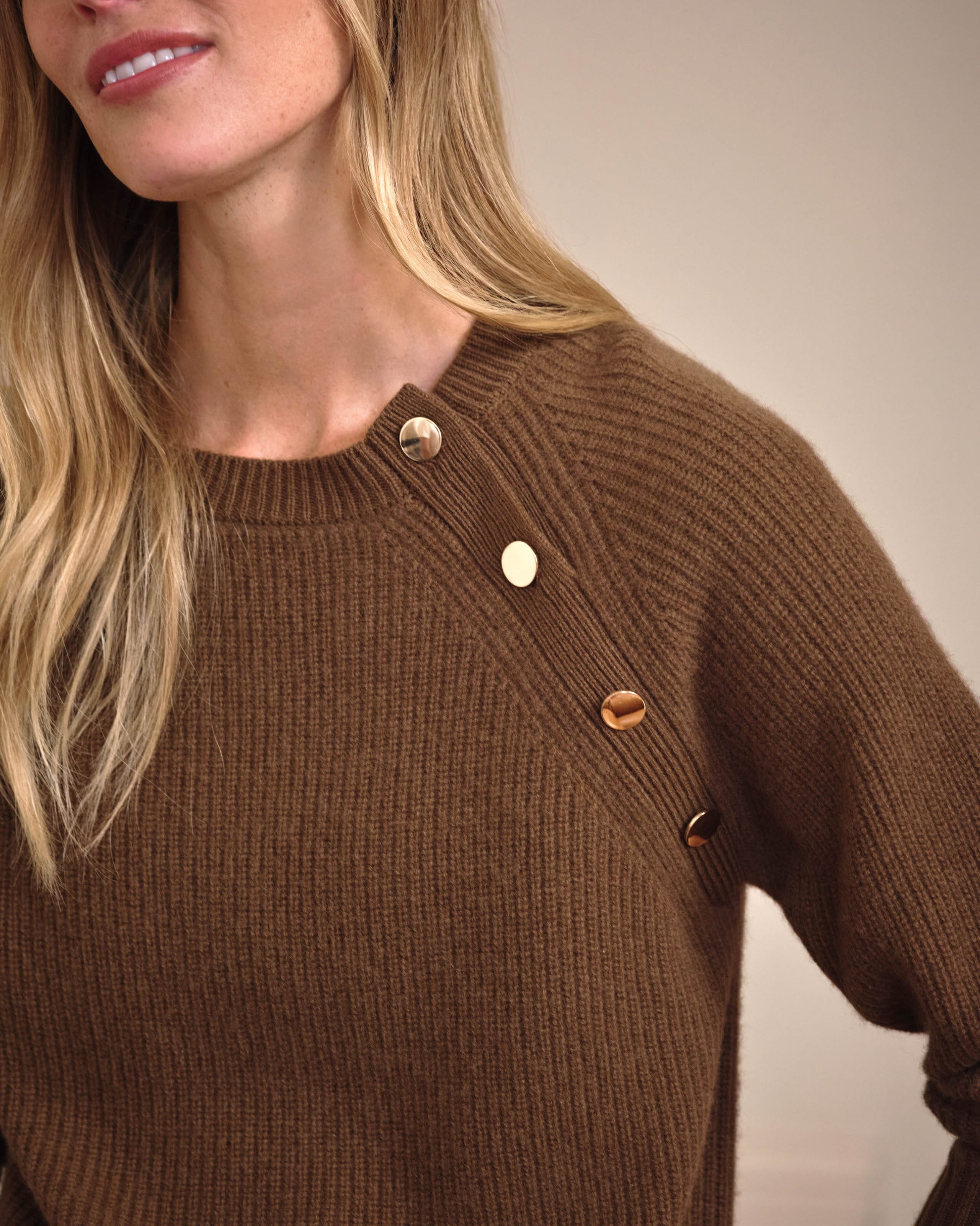 Chestnut | Cashmere Blend Button Sweater | WoolOvers US