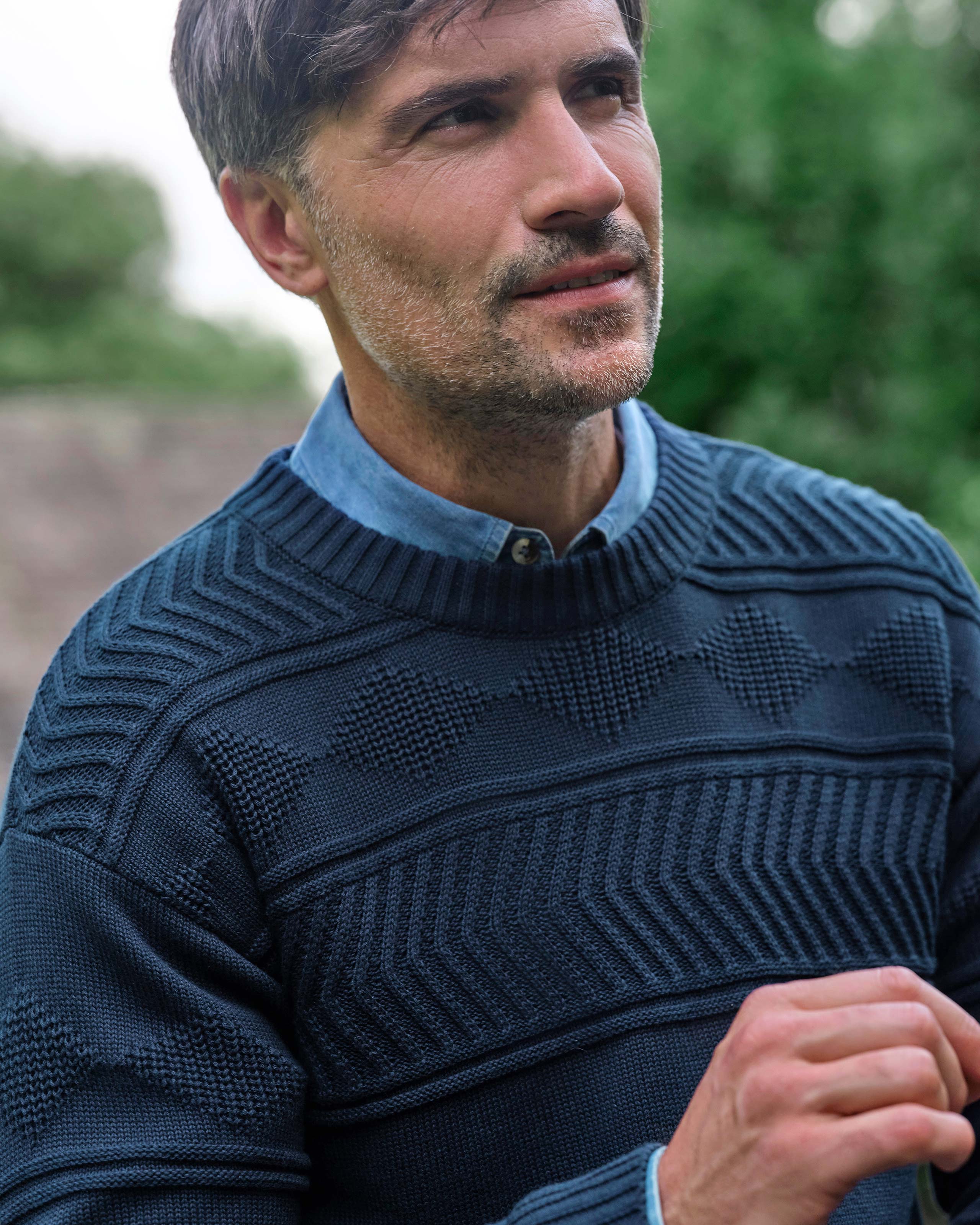 Navy | Textured Yoke Jumper | WoolOvers UK