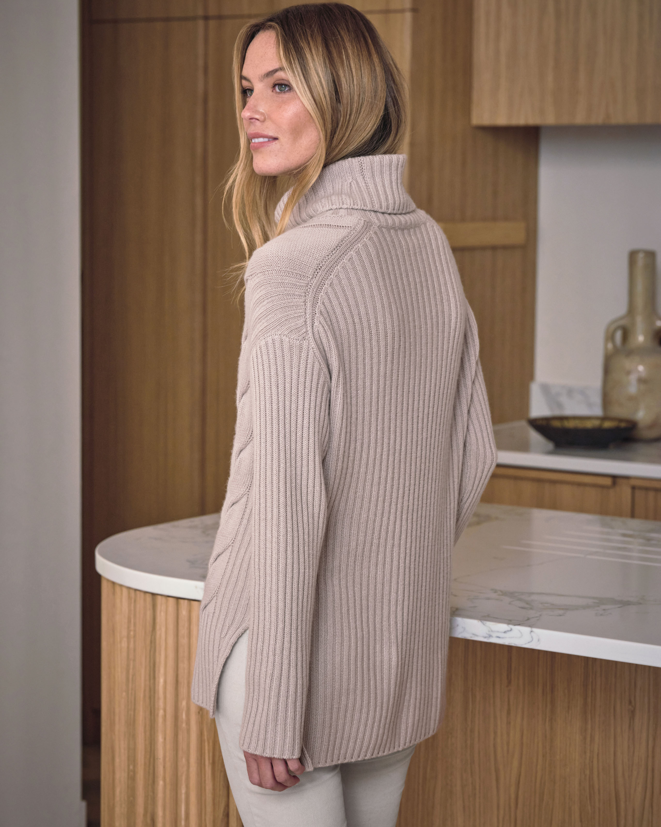 Haze | Luxury Cashmere Blend Cable Roll Neck | WoolOvers UK
