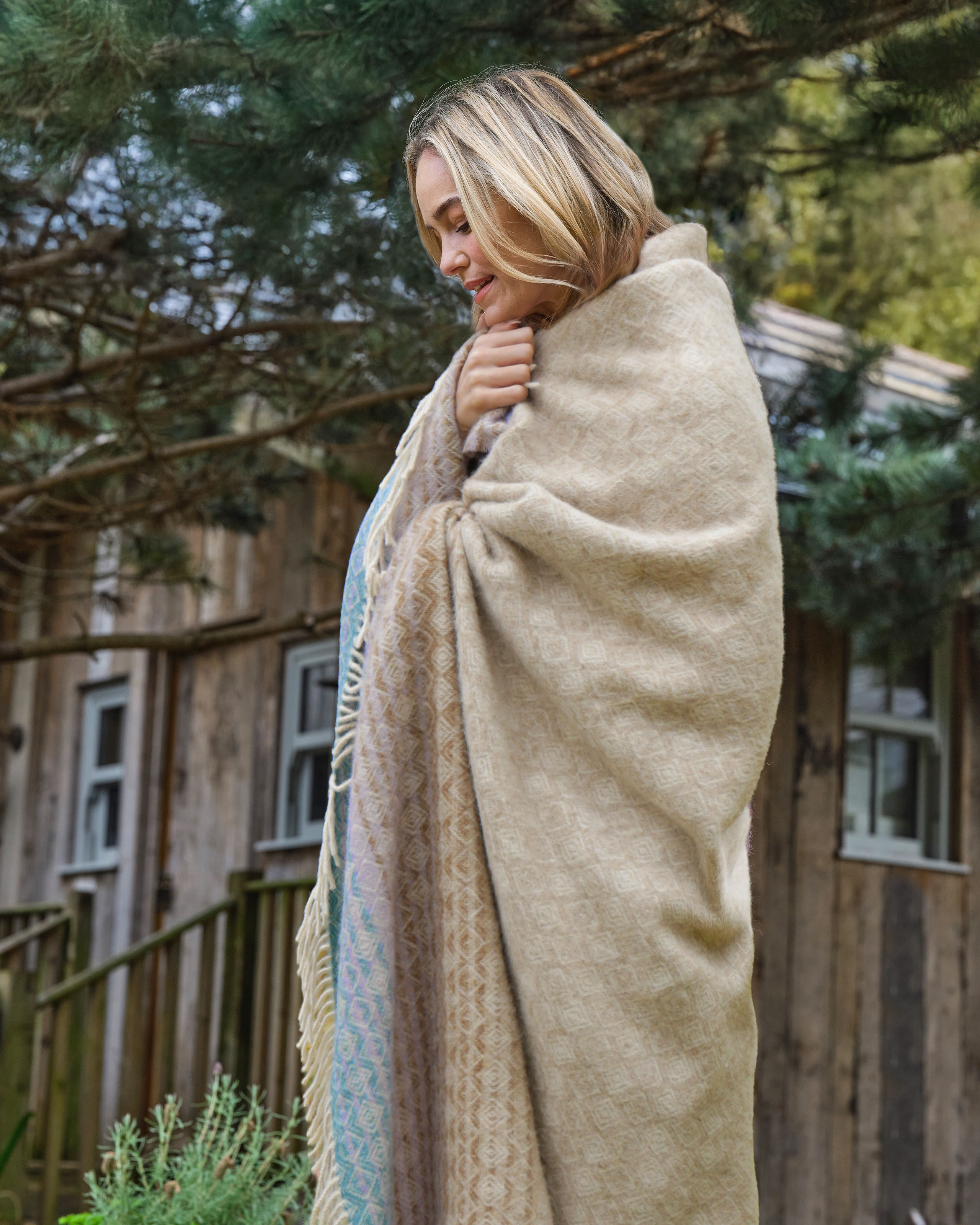 Neutral/Lilac | British Lambswool Throw | WoolOvers UK