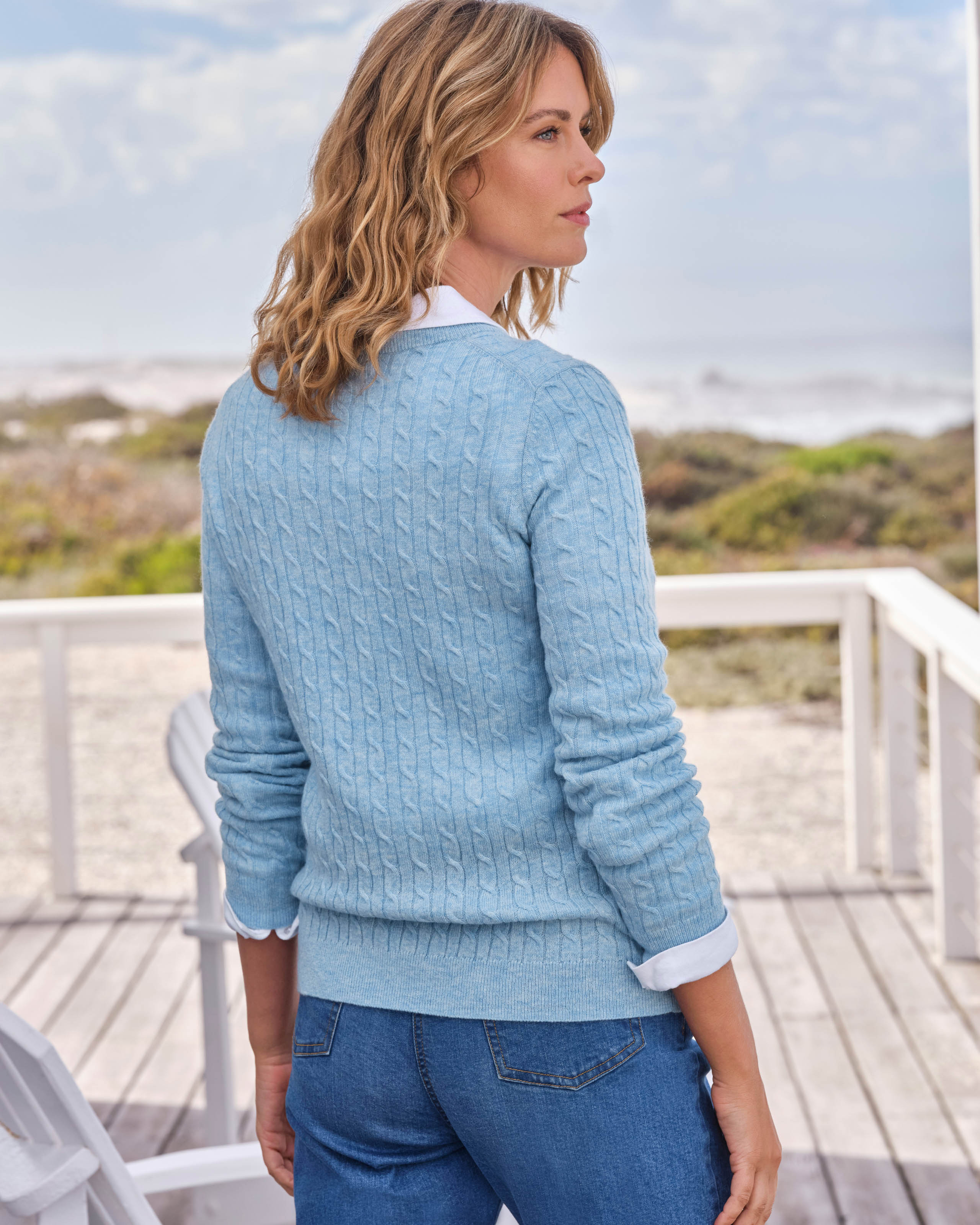 Everblue | Cashmere Merino Cable Crew Neck Sweater | WoolOvers US