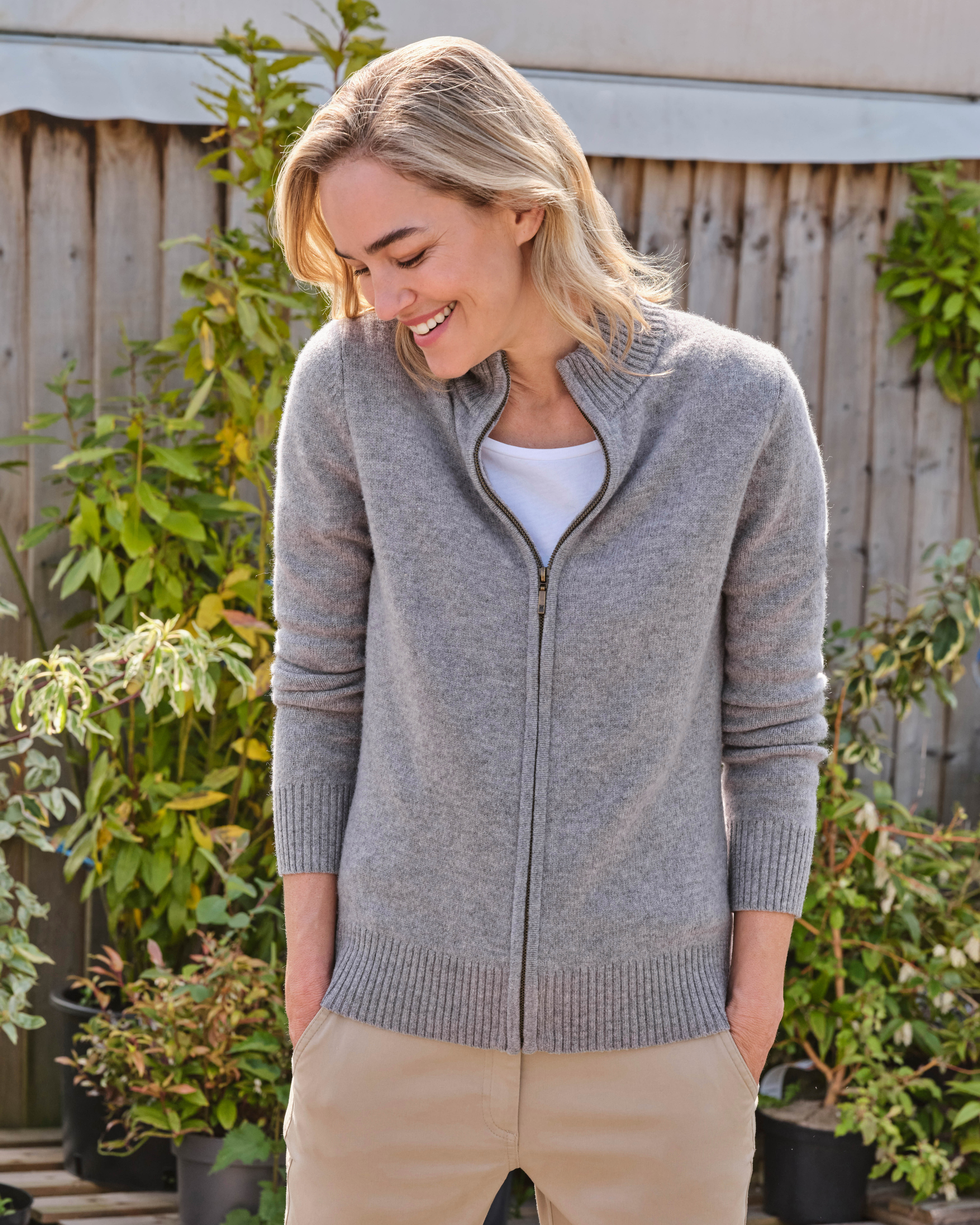 Grey Marl | Lambswool Zip Thru Cardigan | WoolOvers US