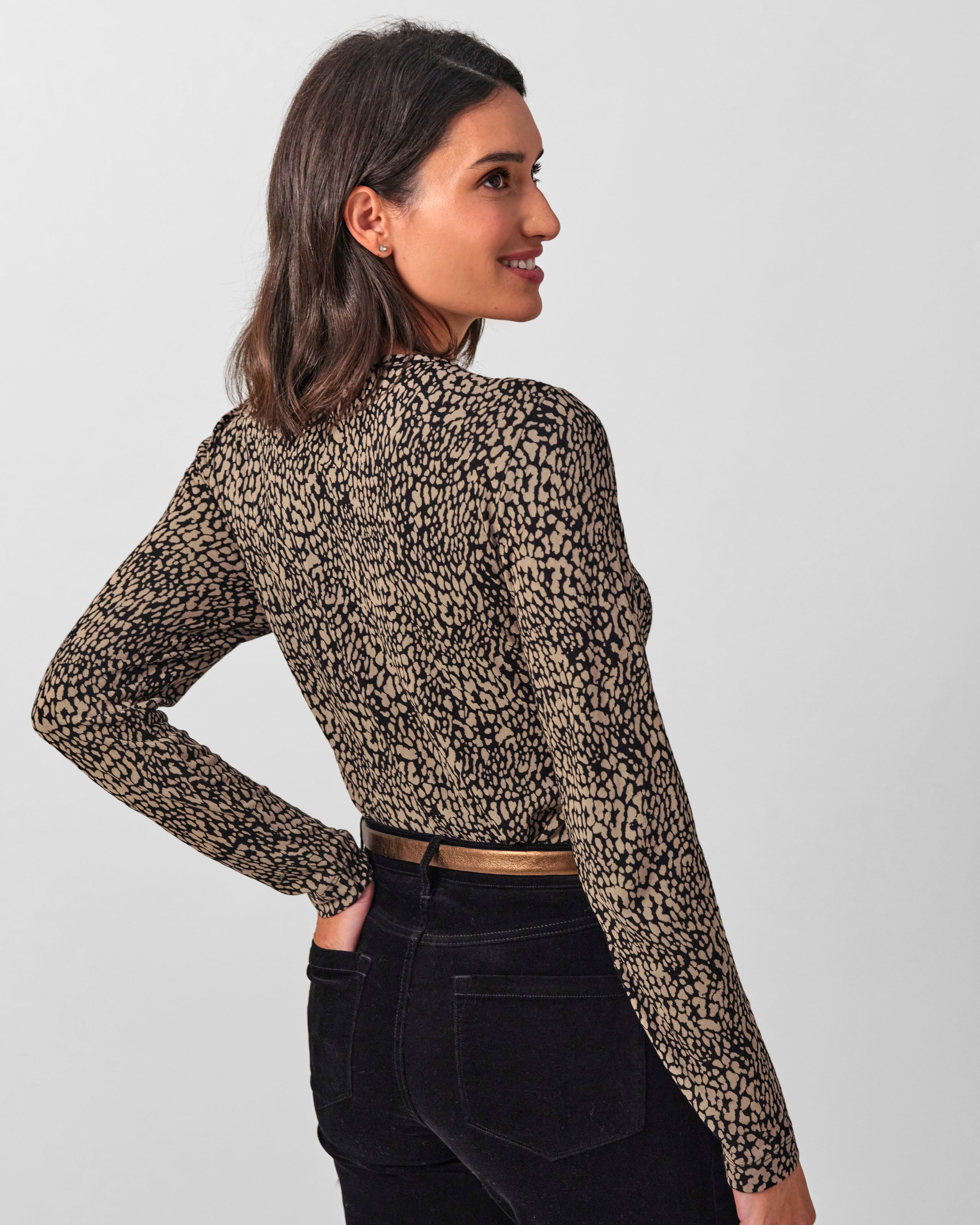 Neutral Animal | Gathered Front Long Sleeve Top | WoolOvers UK