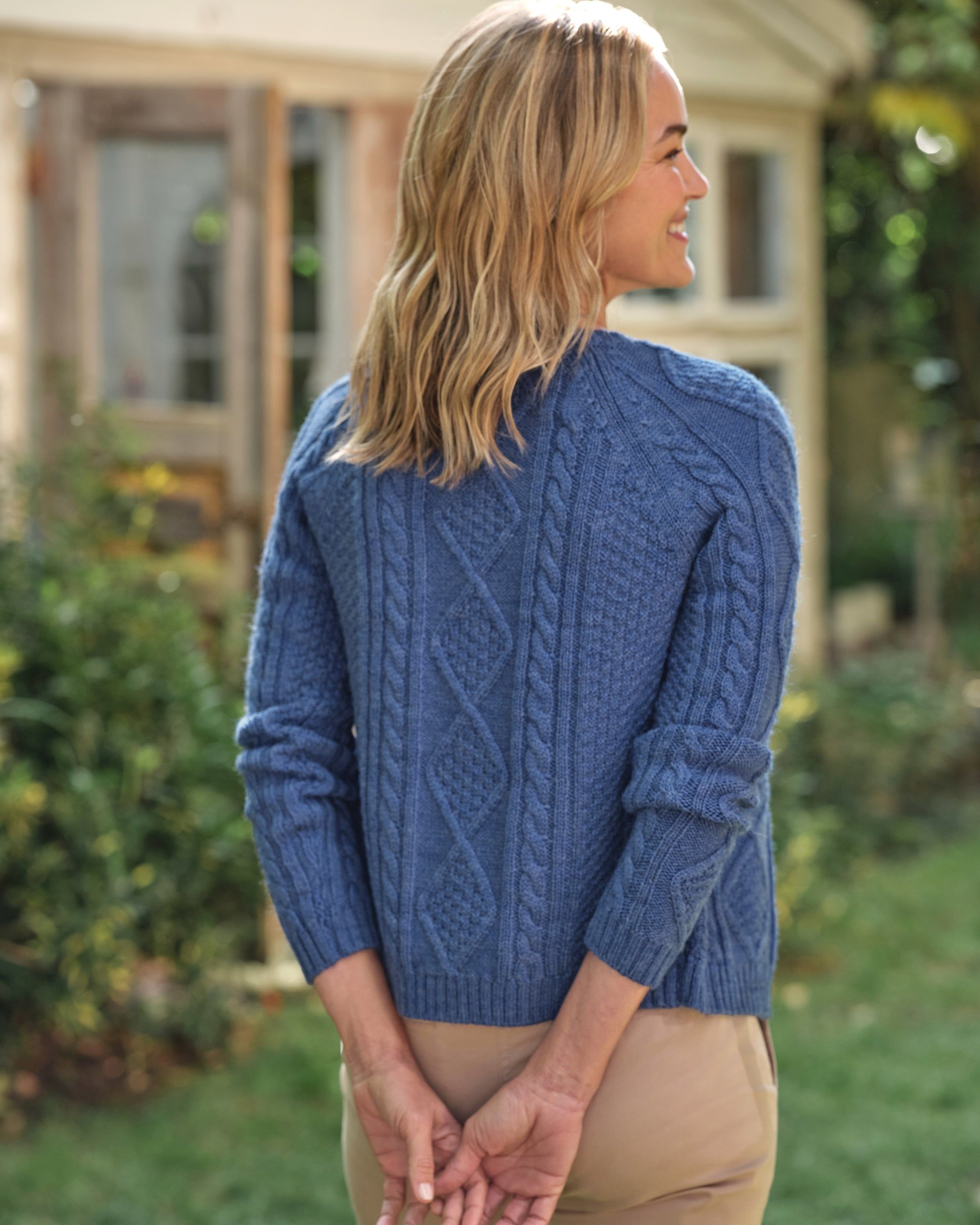 Blue Navy | Cable Button Through Cardigan | WoolOvers US