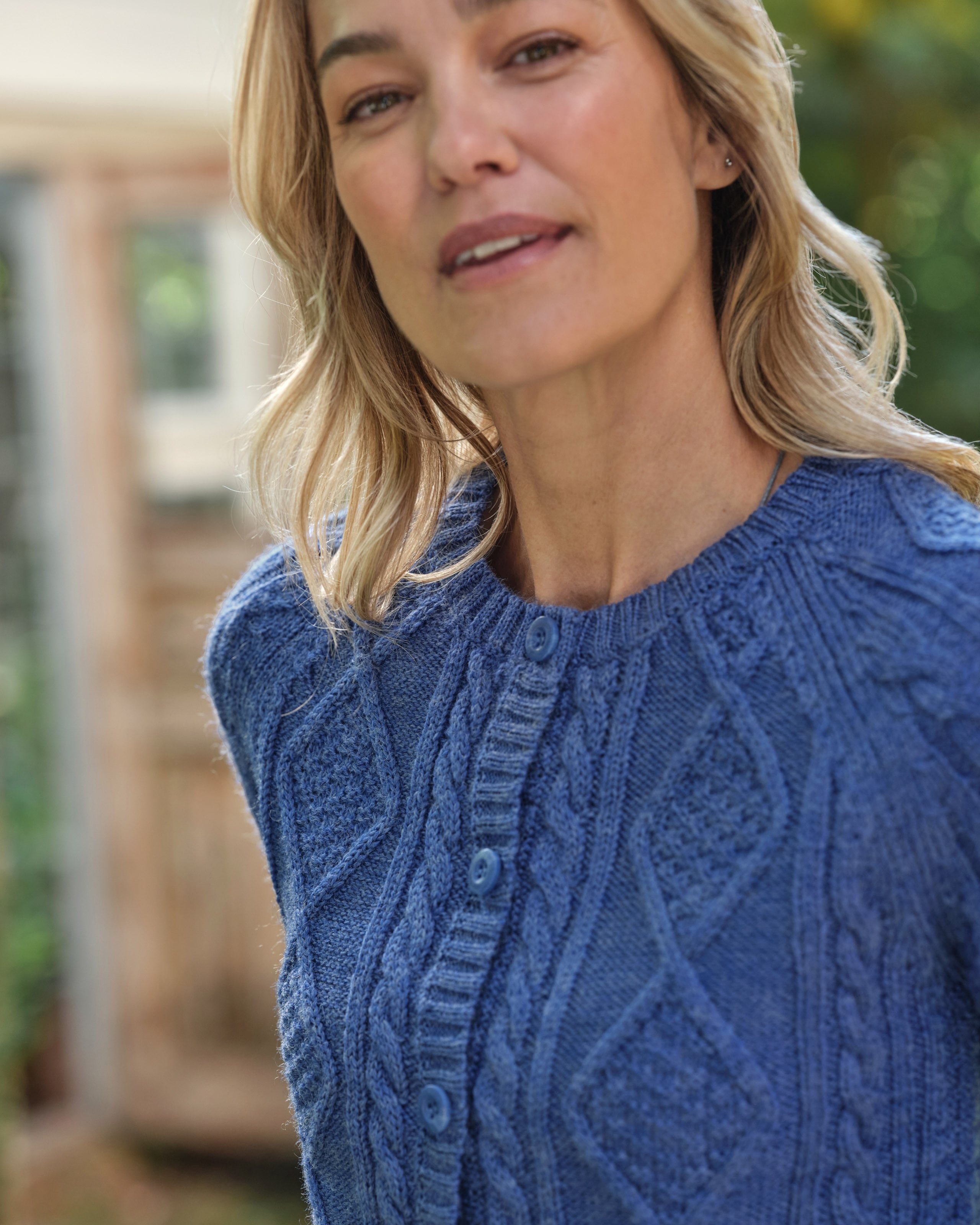 Blue Navy | Cable Button Through Cardigan | WoolOvers US