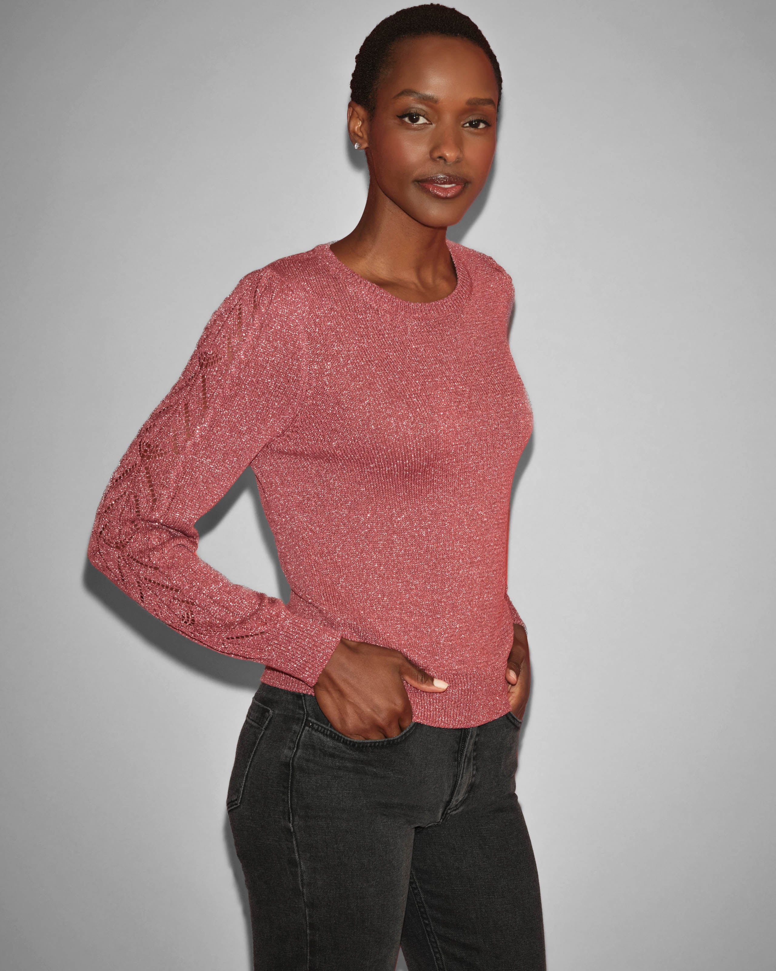 Soft Berry | Metallic Cable Sweater | WoolOvers UK