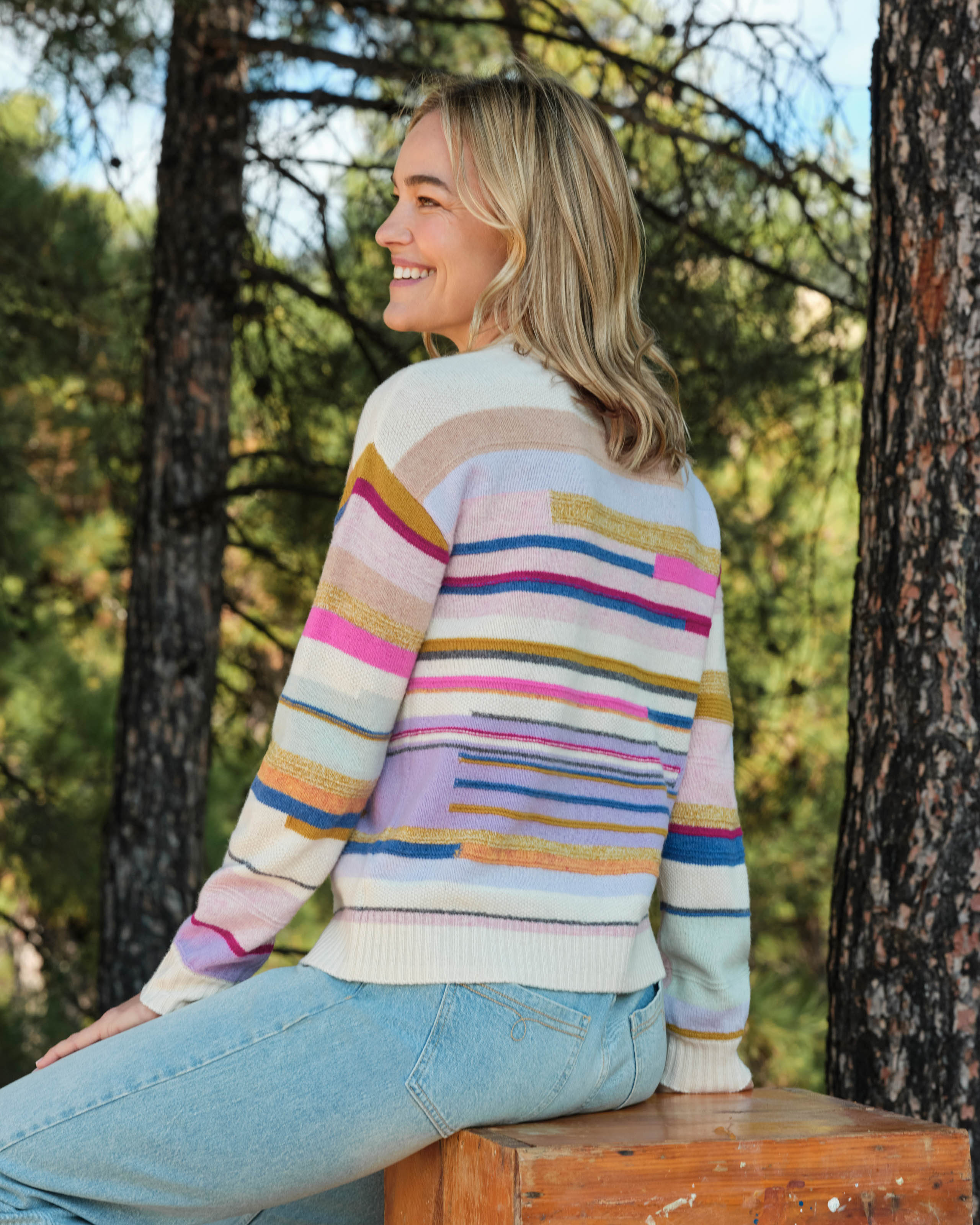 Multi | Textured Irregular Stripe Jumper | WoolOvers UK