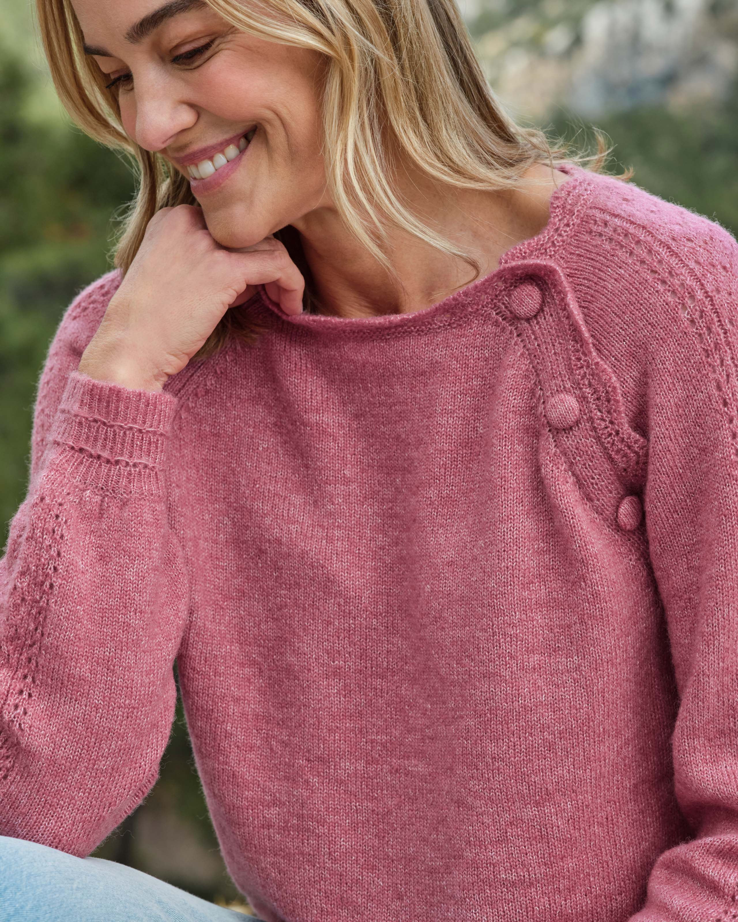 Berry Marl | Pretty Pointelle Button Jumper | WoolOvers UK