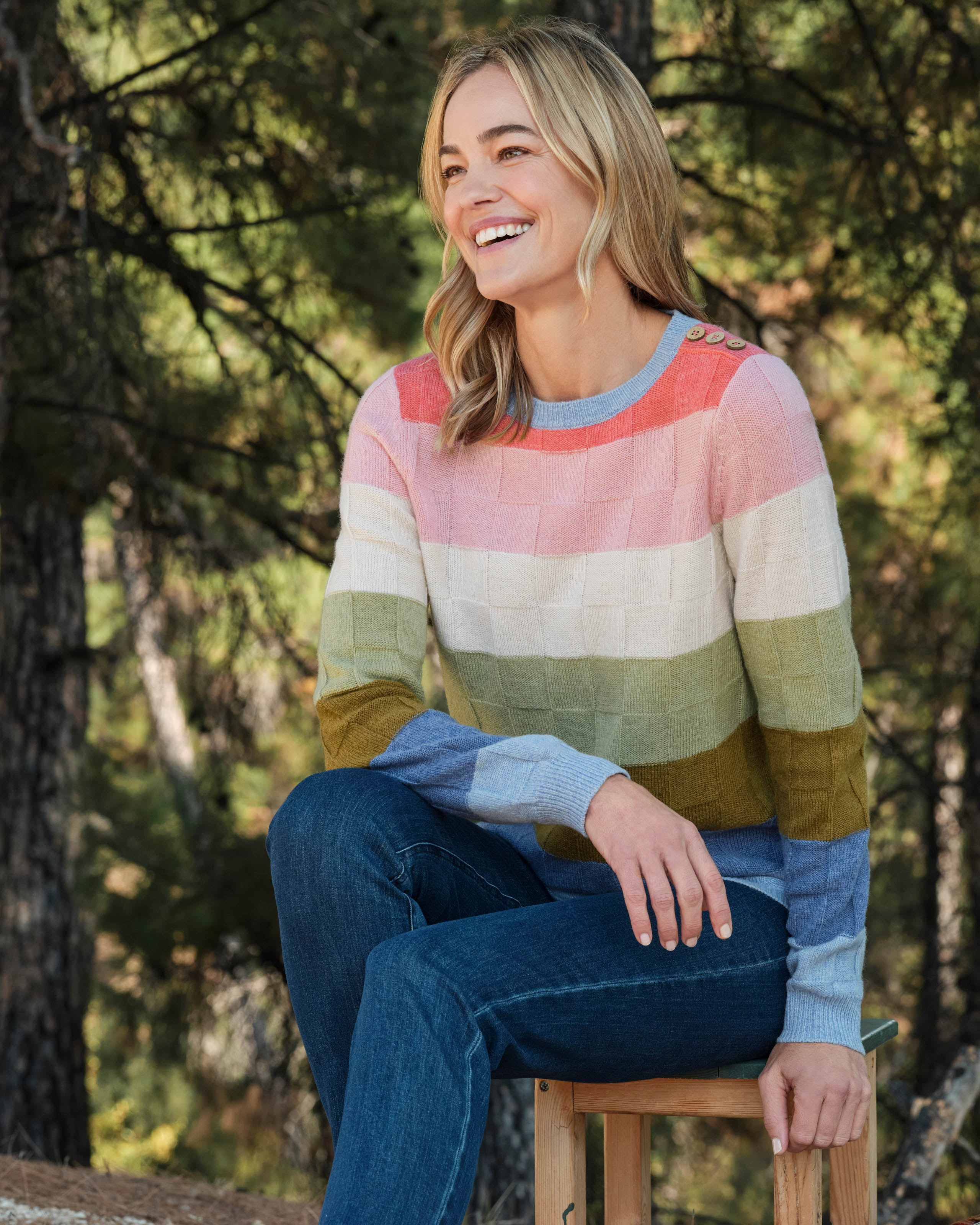 Multi | Mixed Stitch Colour Block Jumper | WoolOvers UK