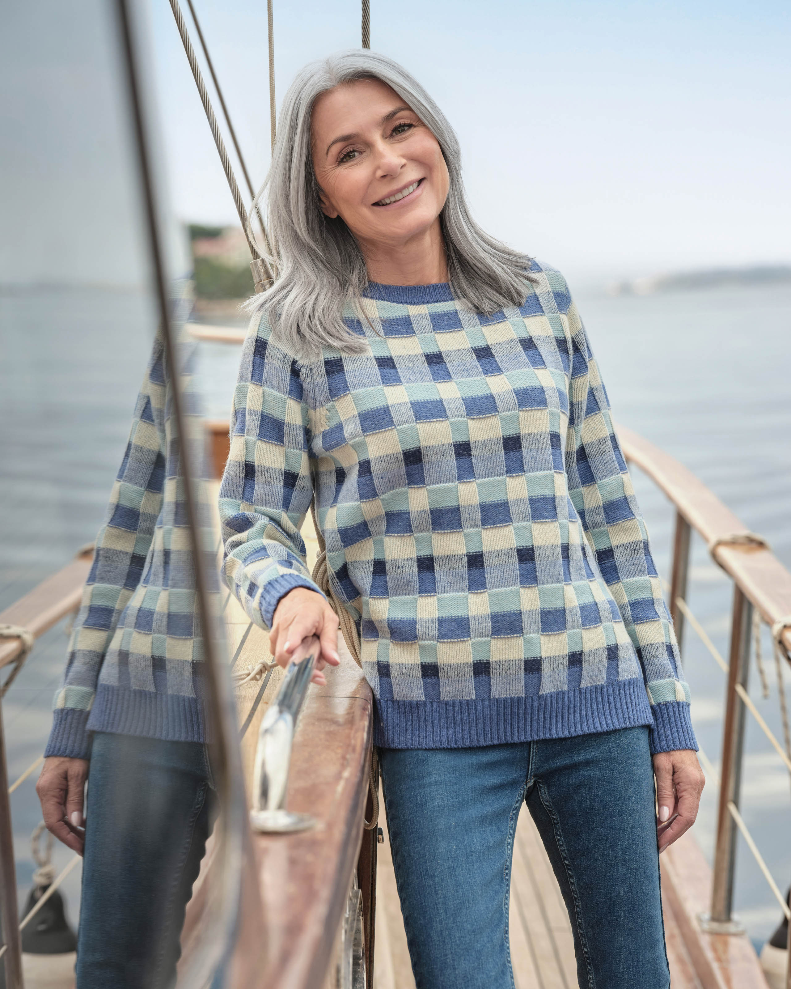 Multi Blue | Square Pattern Jumper | WoolOvers UK