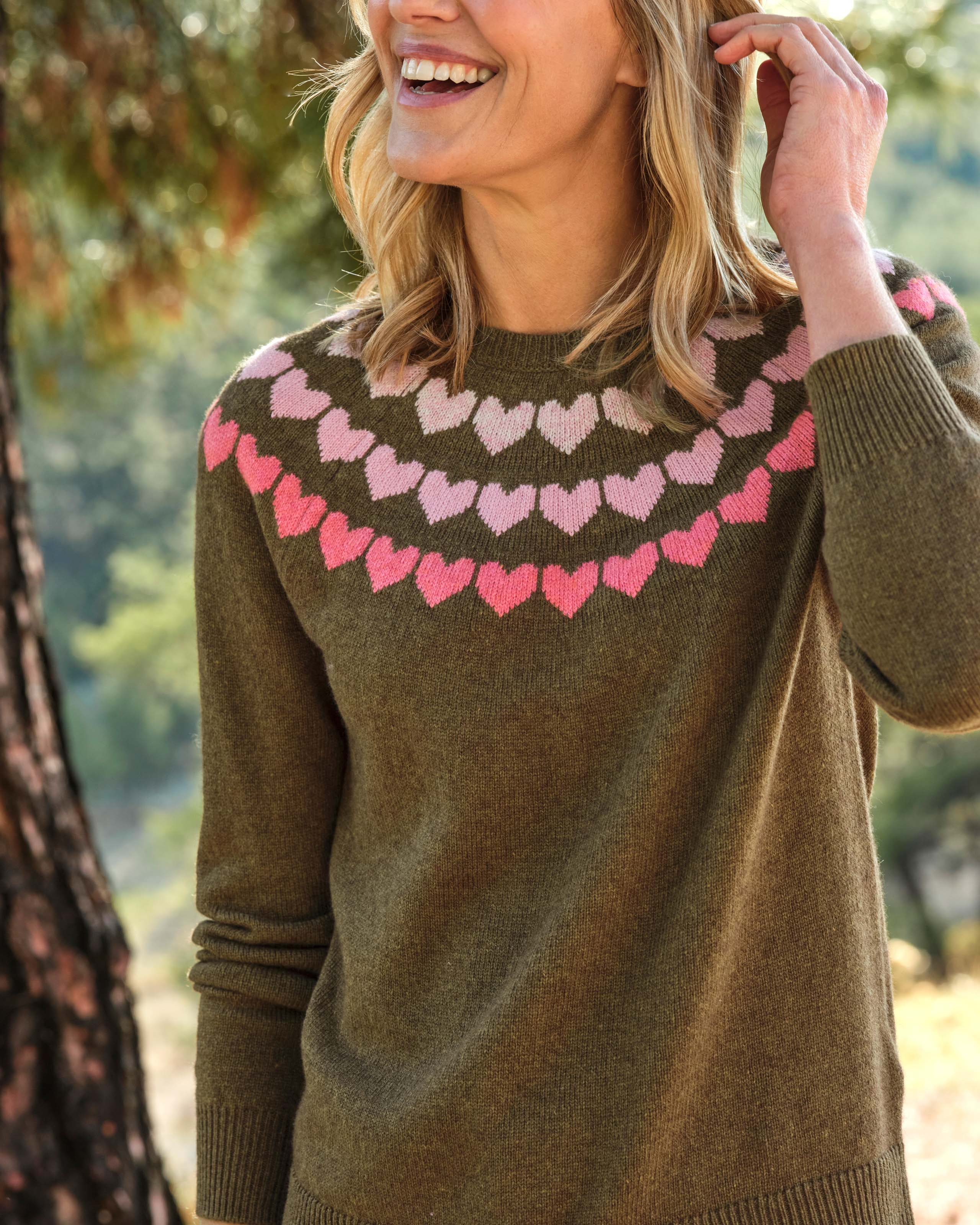 Green/Pink | Heart Yoke Sweater | WoolOvers US