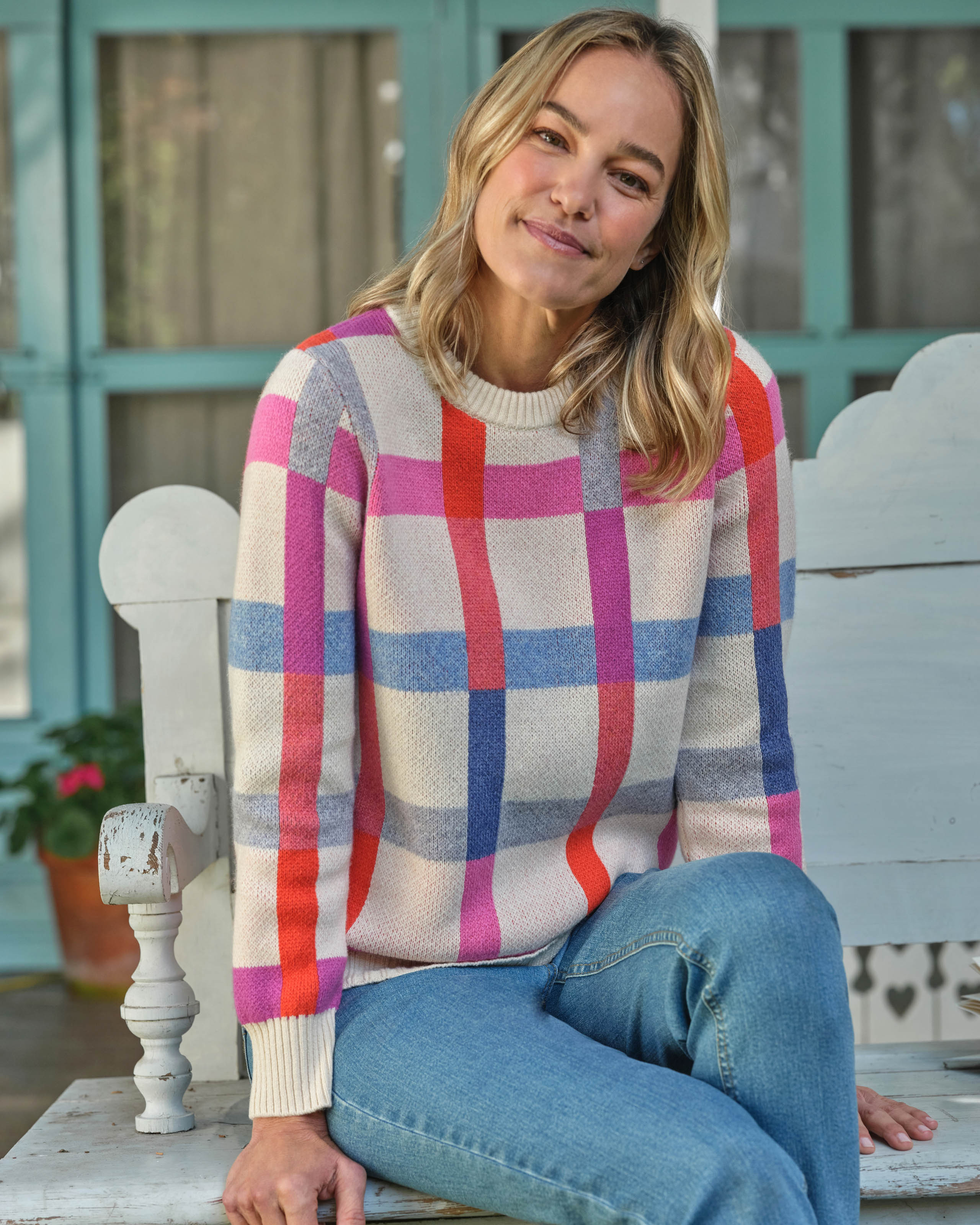 Cream Multi | Joyful Check Jumper | WoolOvers UK