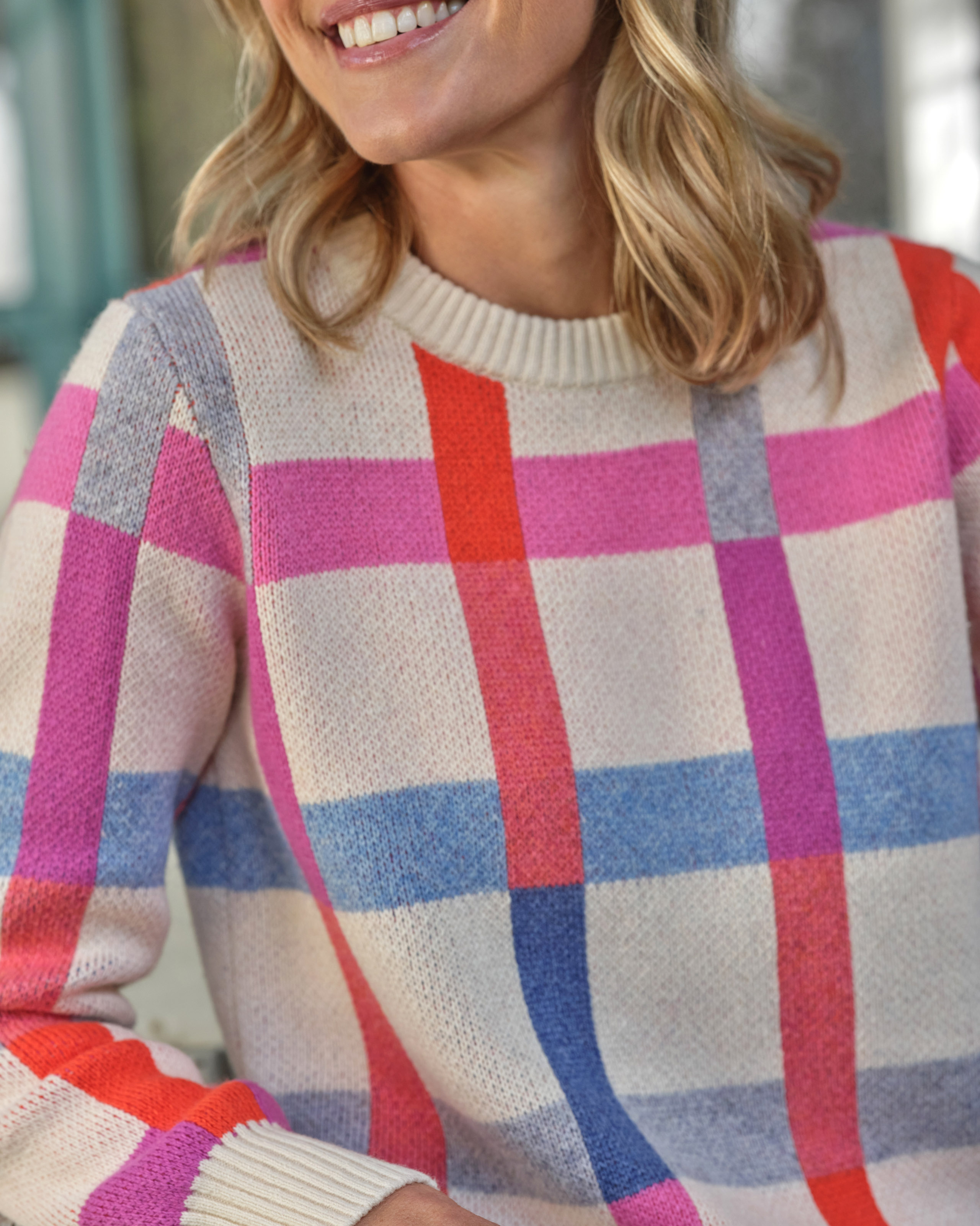 Cream Multi | Joyful Check Jumper | WoolOvers UK