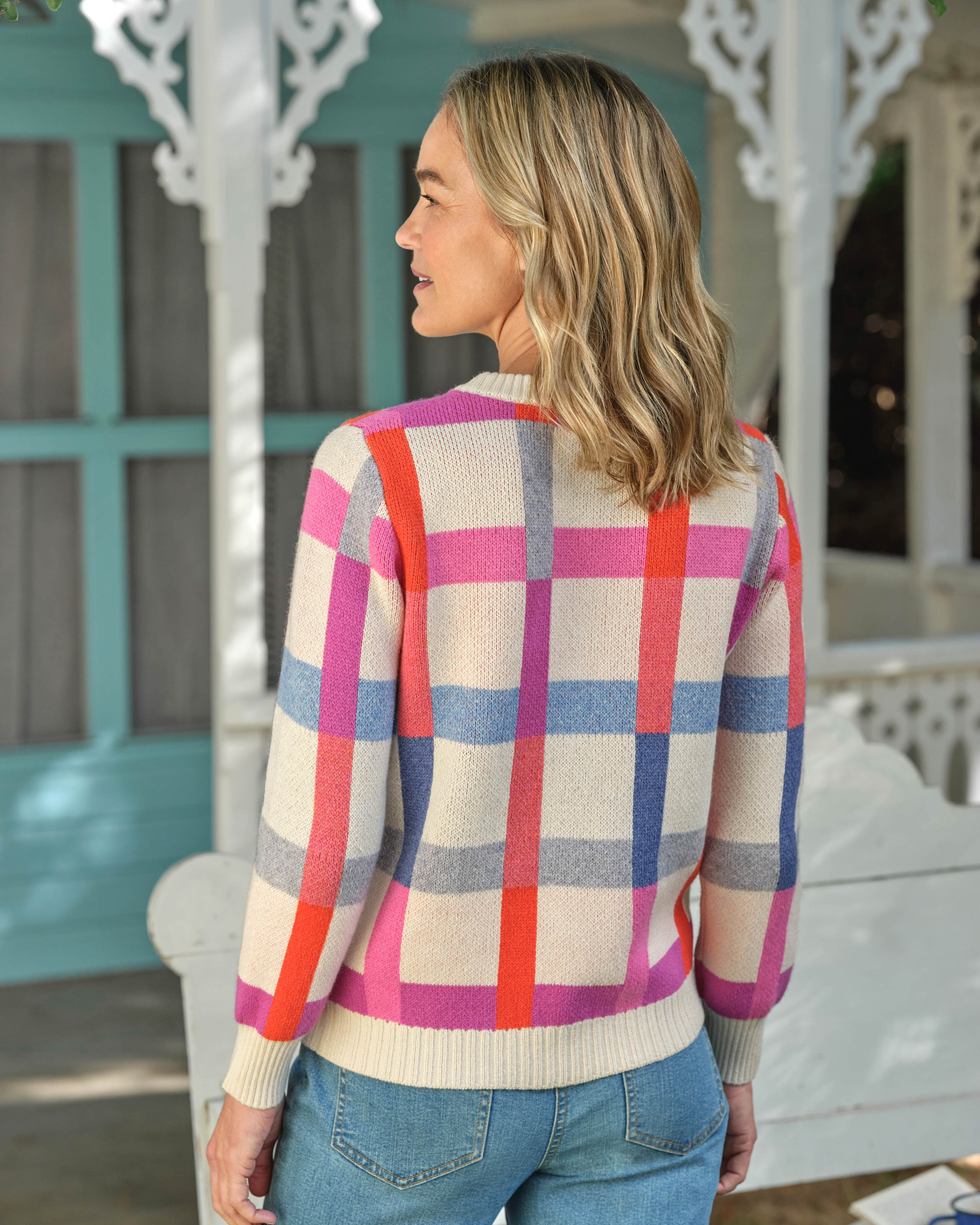 Cream Multi | Joyful Check Jumper | WoolOvers UK