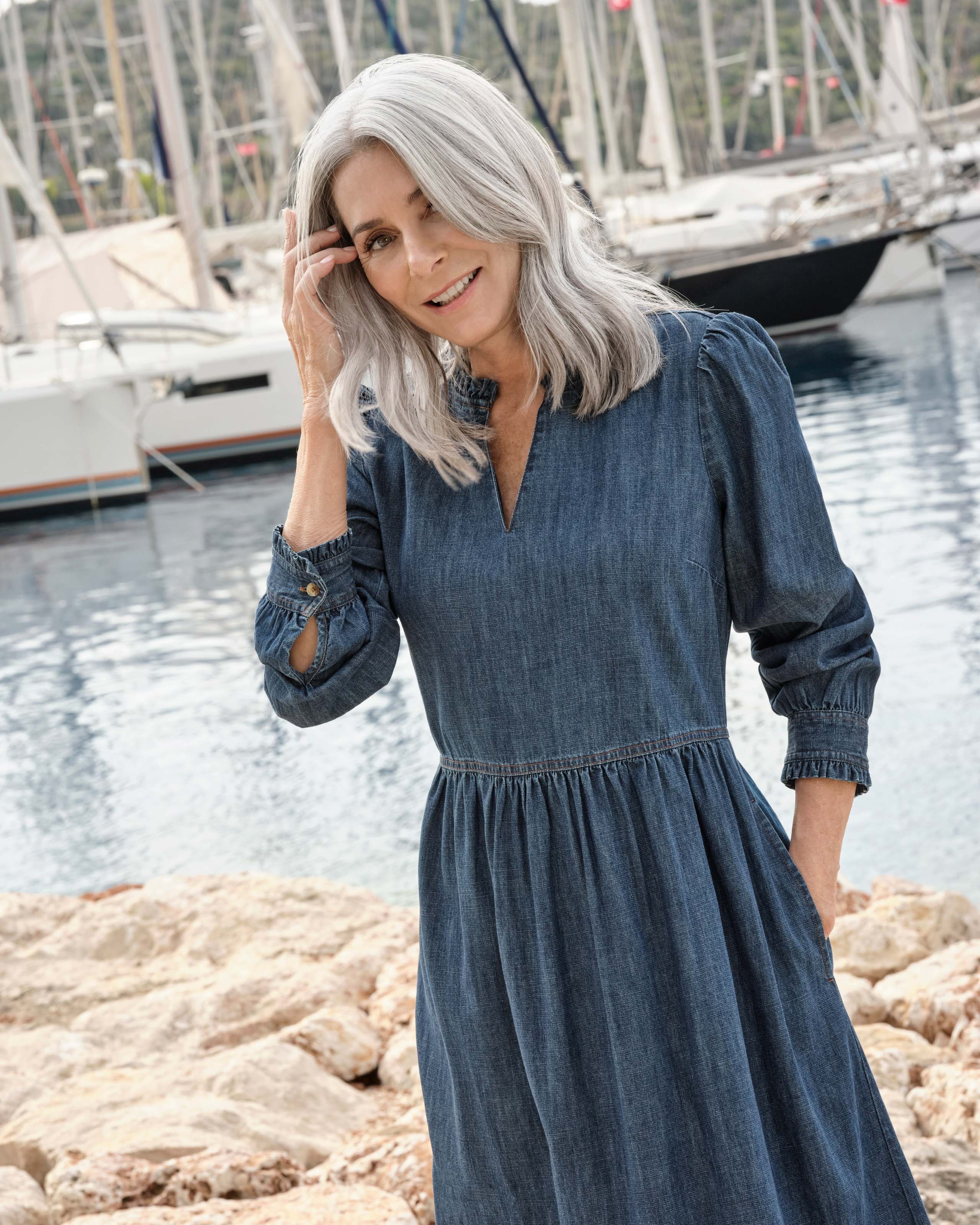 Dark Denim | Frill Collar Denim Dress | WoolOvers UK
