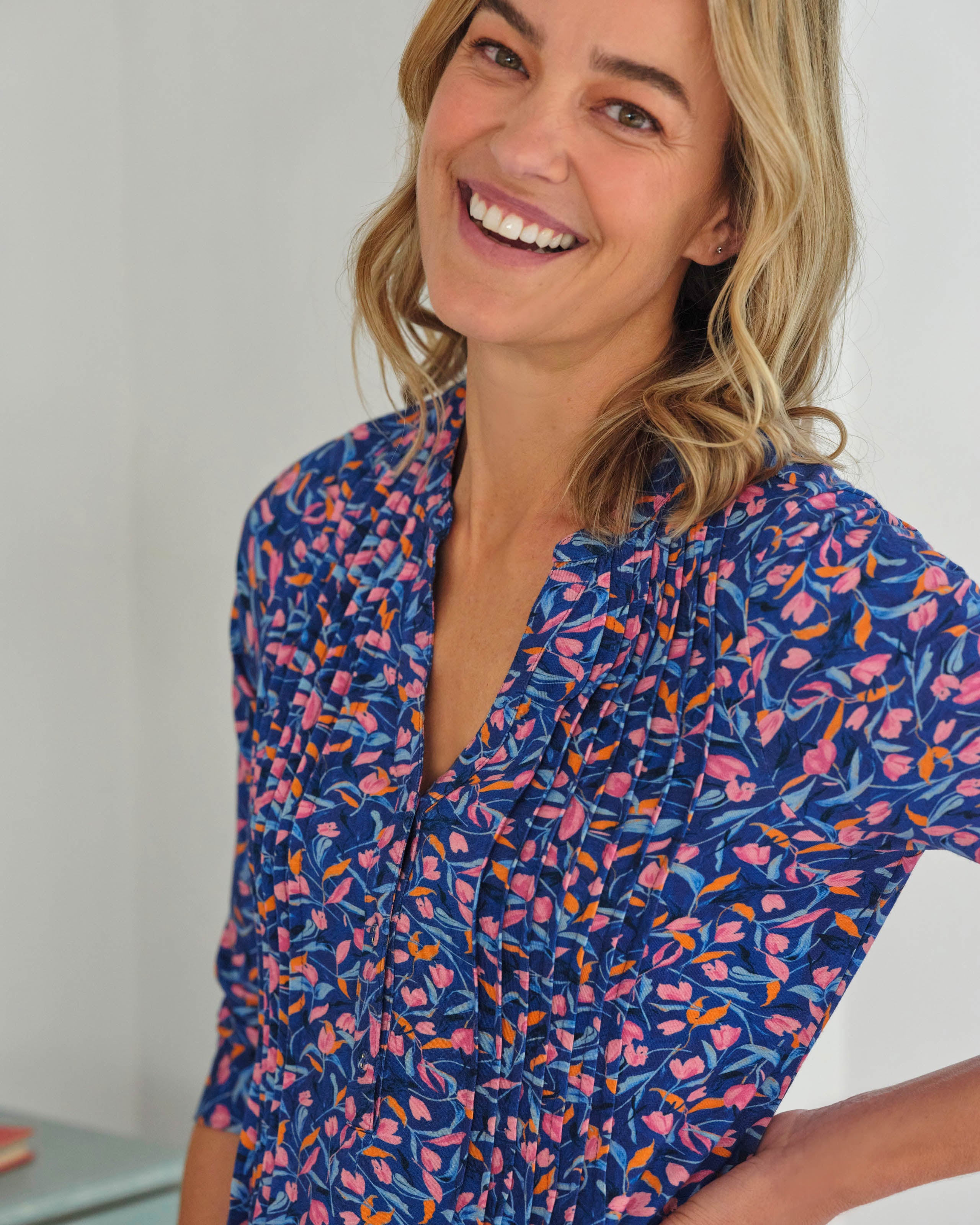 Tulip Print | Longline Pintuck Shirt | WoolOvers UK