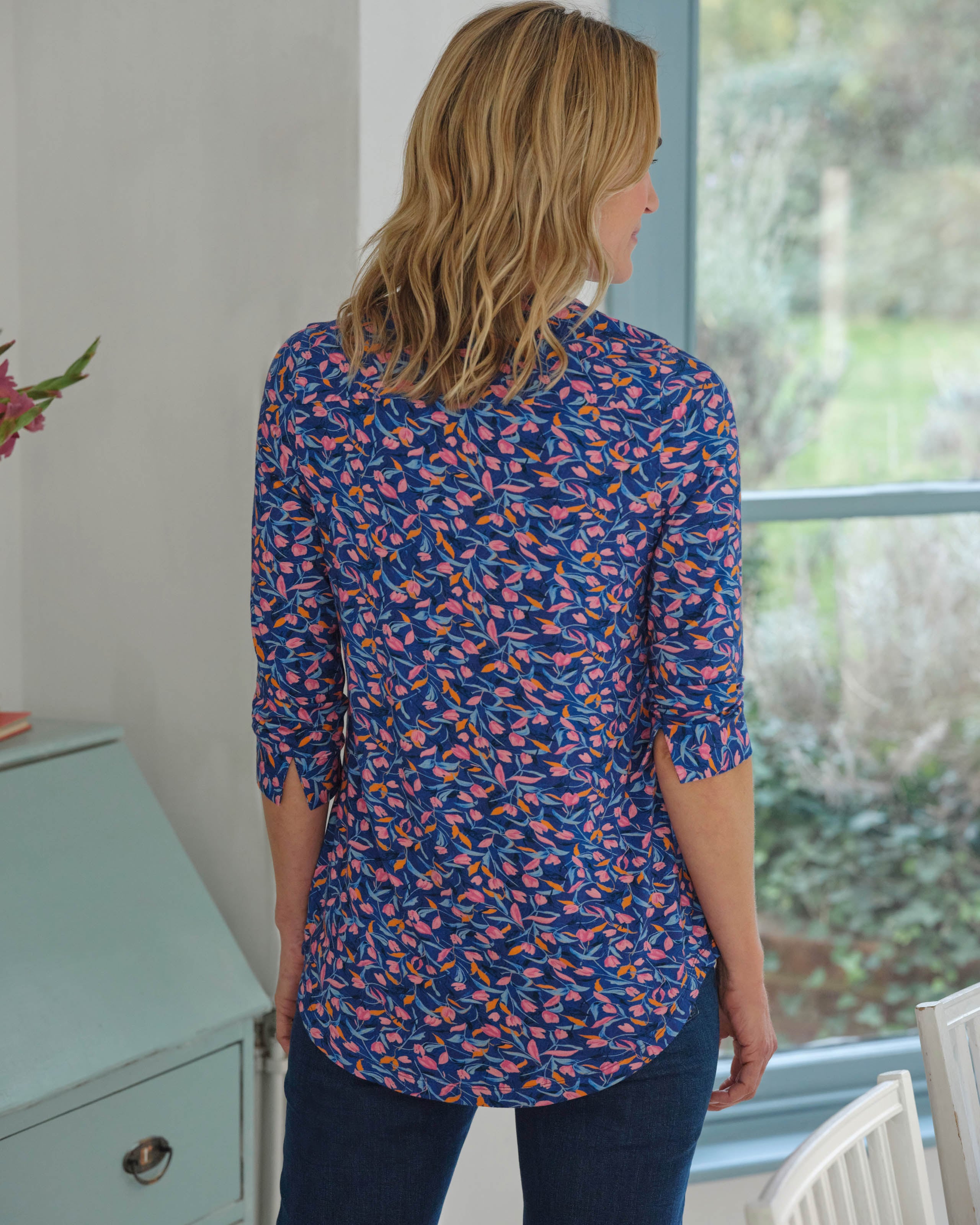 Tulip Print | Longline Pintuck Shirt | WoolOvers UK