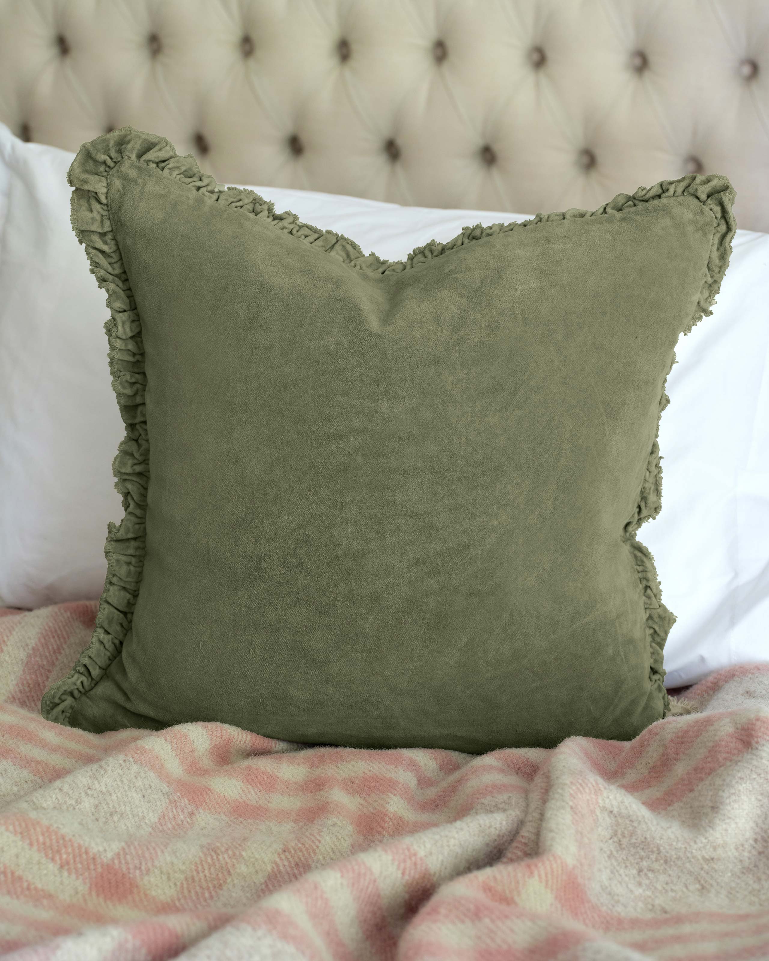 Moss | Washed Cotton Velvet Cushion Cover | WoolOvers UK