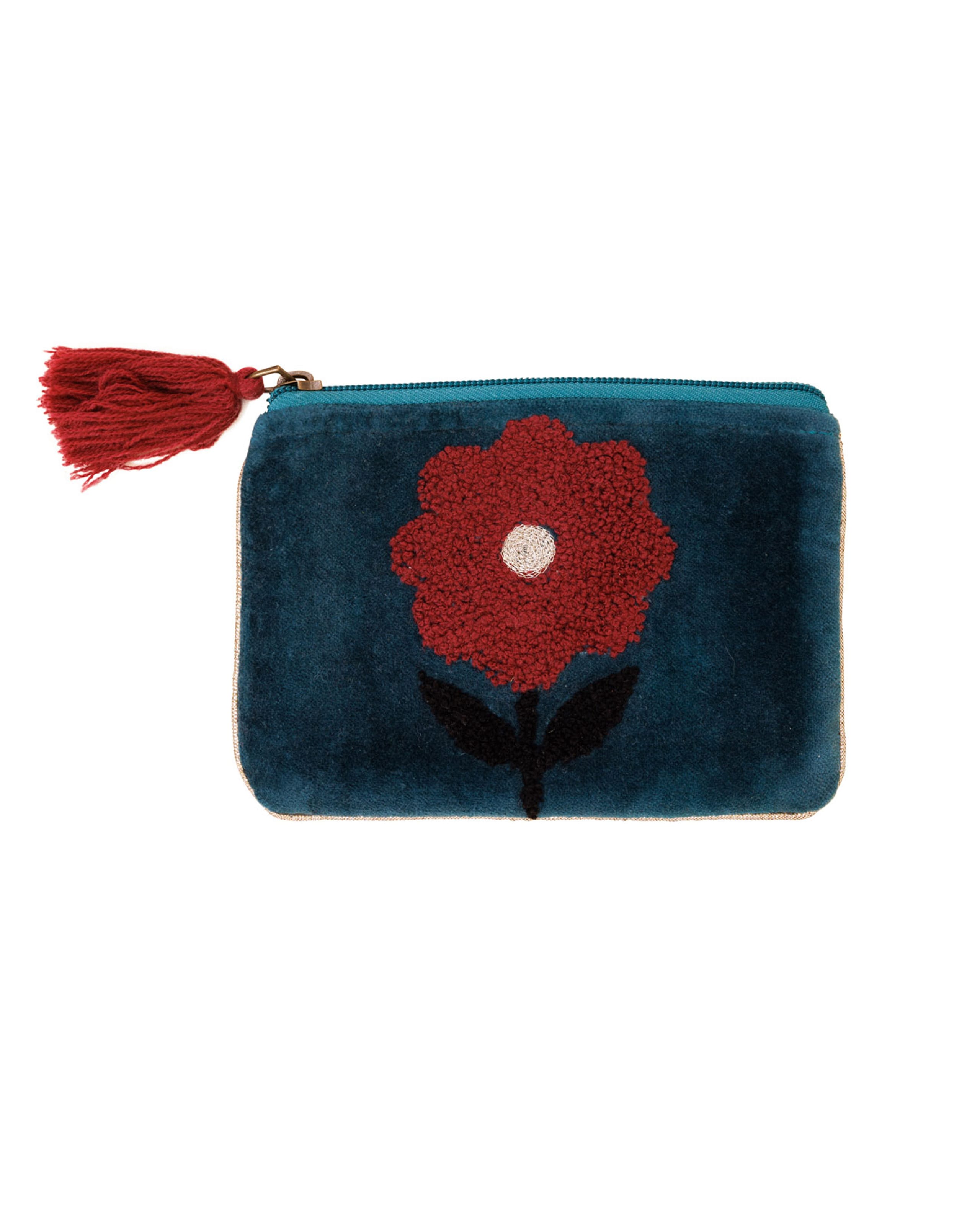 Navy | Small Velvet Flower Pouch | WoolOvers UK