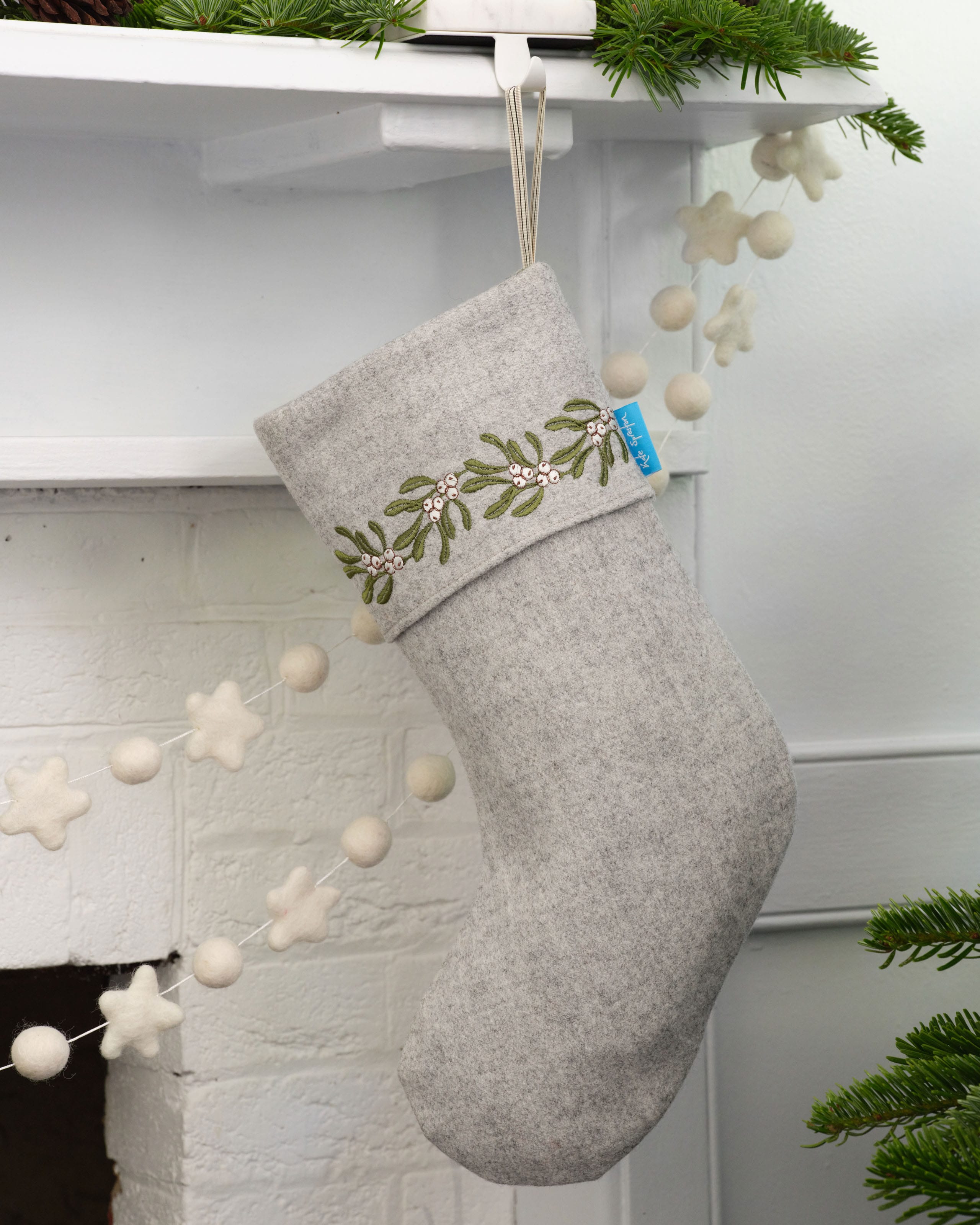Mistletoe | Wool Embroidered Stocking | WoolOvers UK