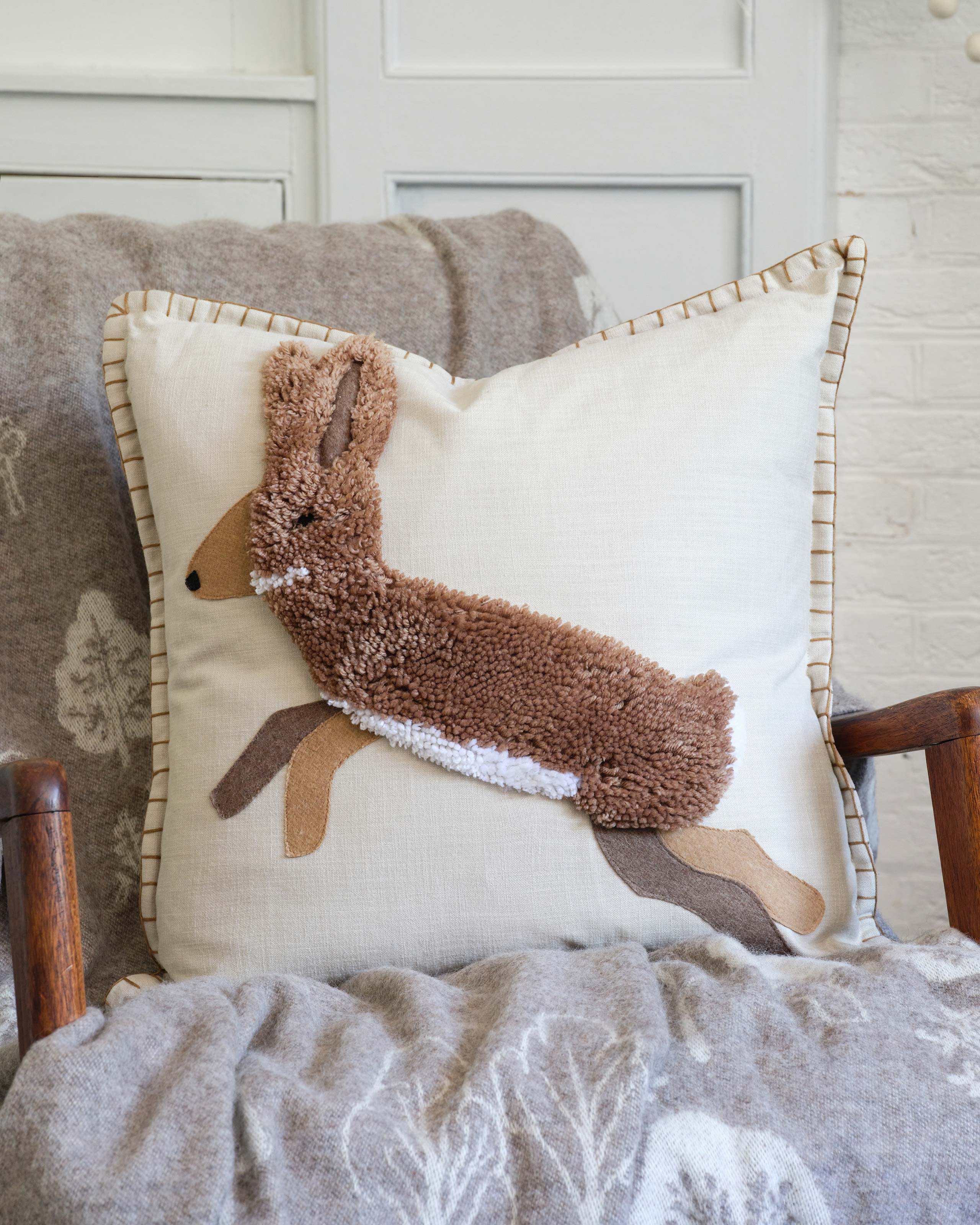 Hare | Square Tufted Animal Cushion | WoolOvers UK