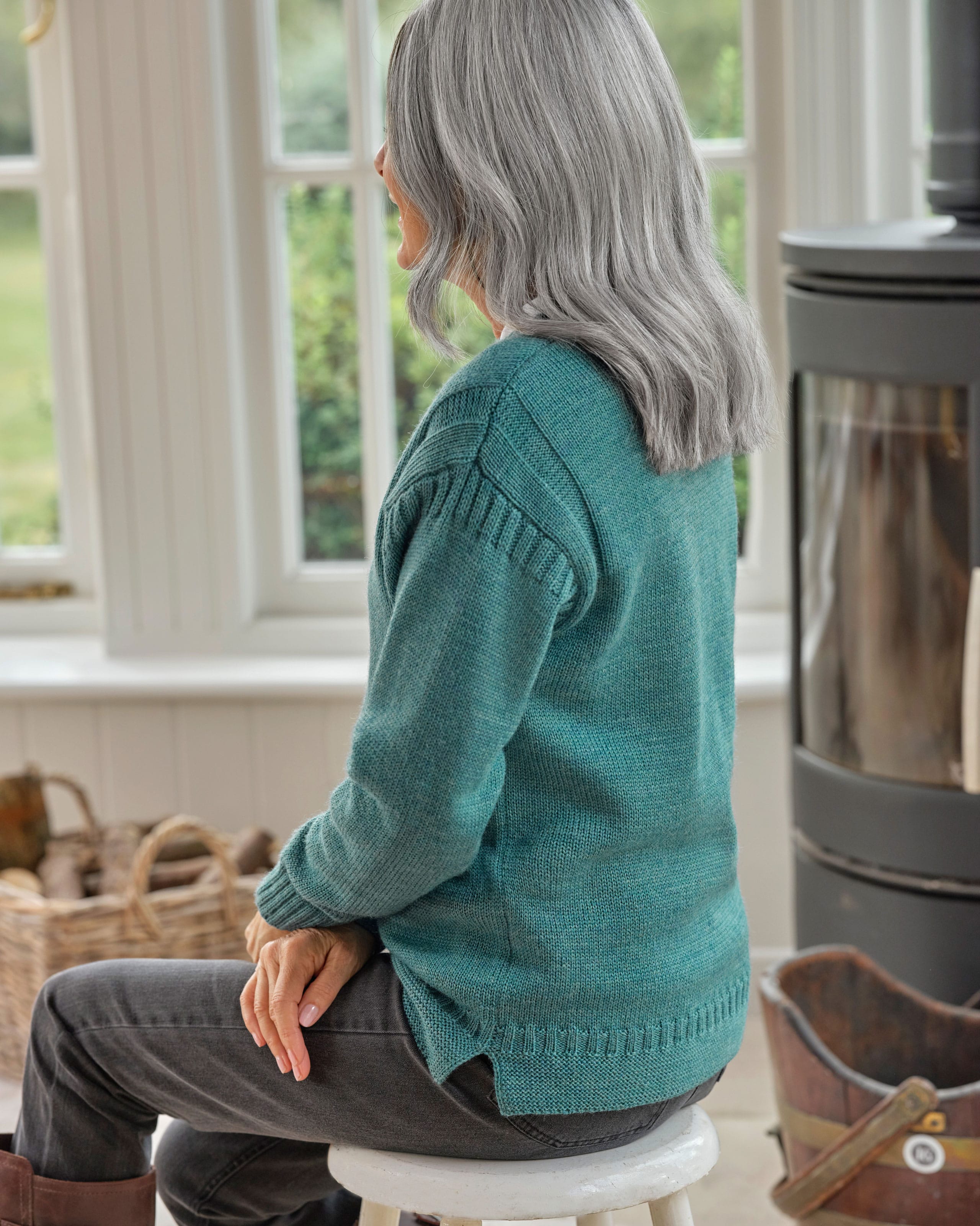 Moonlight Teal Marl | 100% Pure Wool Guernsey Jumper | WoolOvers UK