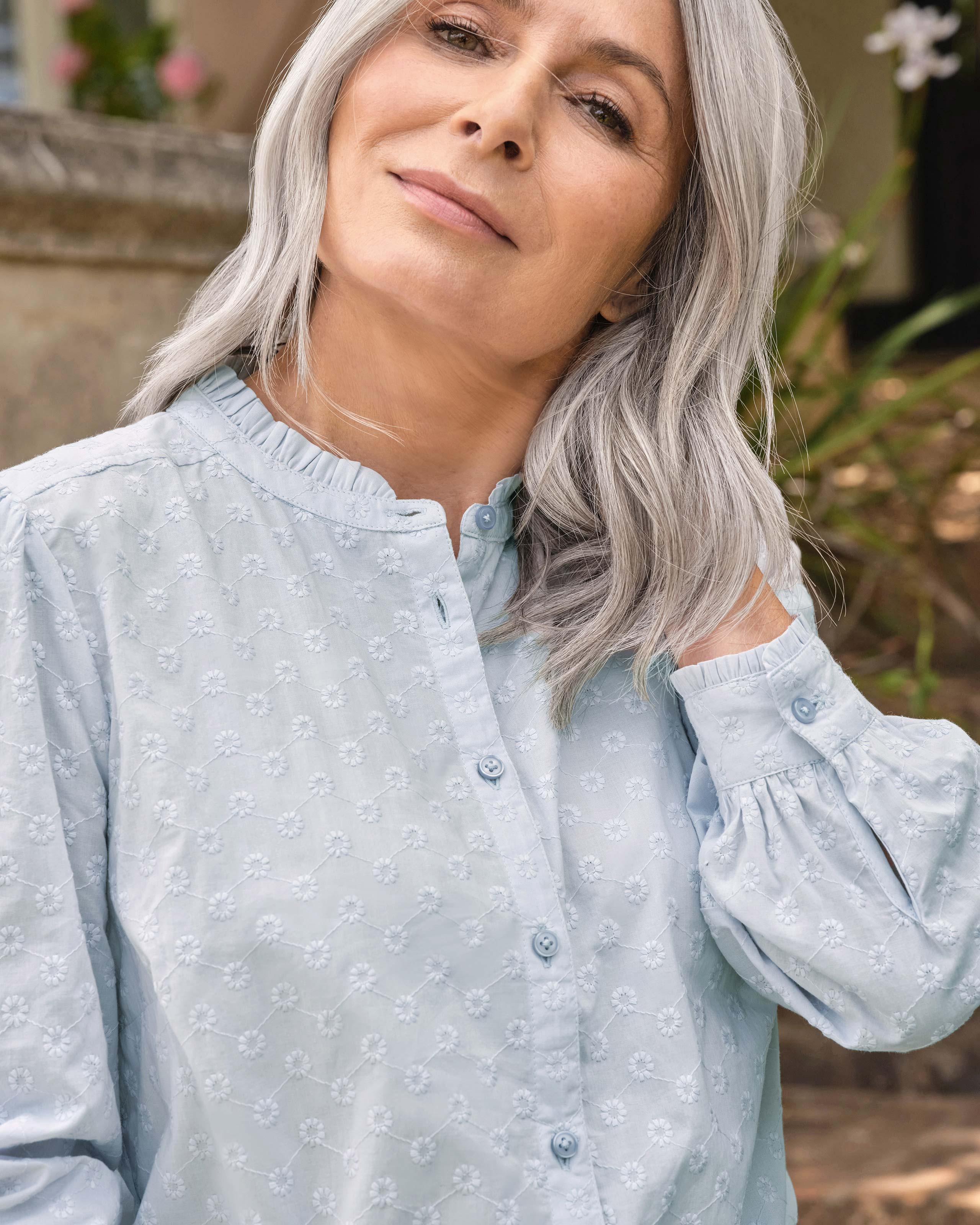 Soft Blue | Frill Collar Woven Shirt | WoolOvers UK