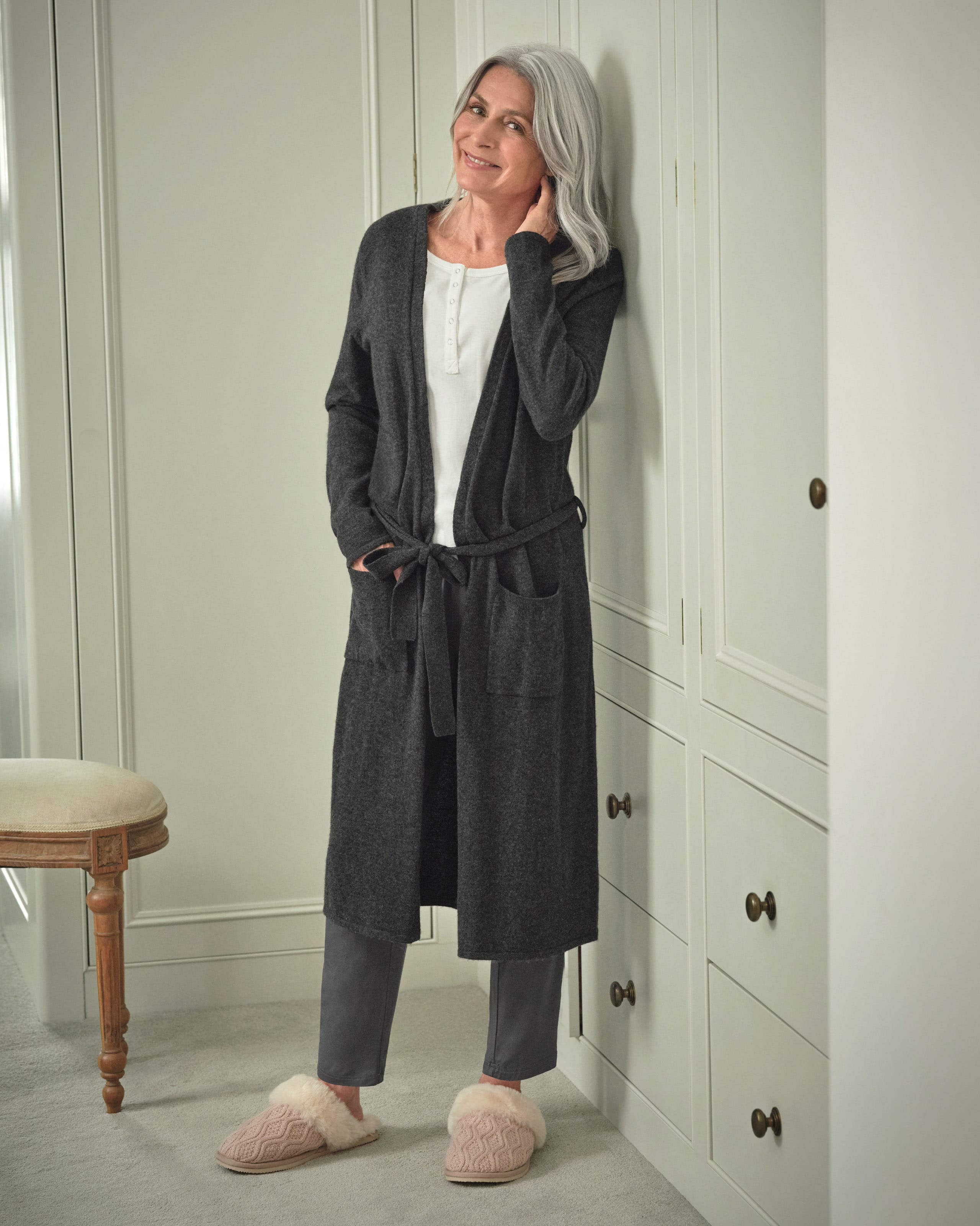 Dark Charcoal | Cashmere & Merino Luxe Dressing Gown | WoolOvers AU