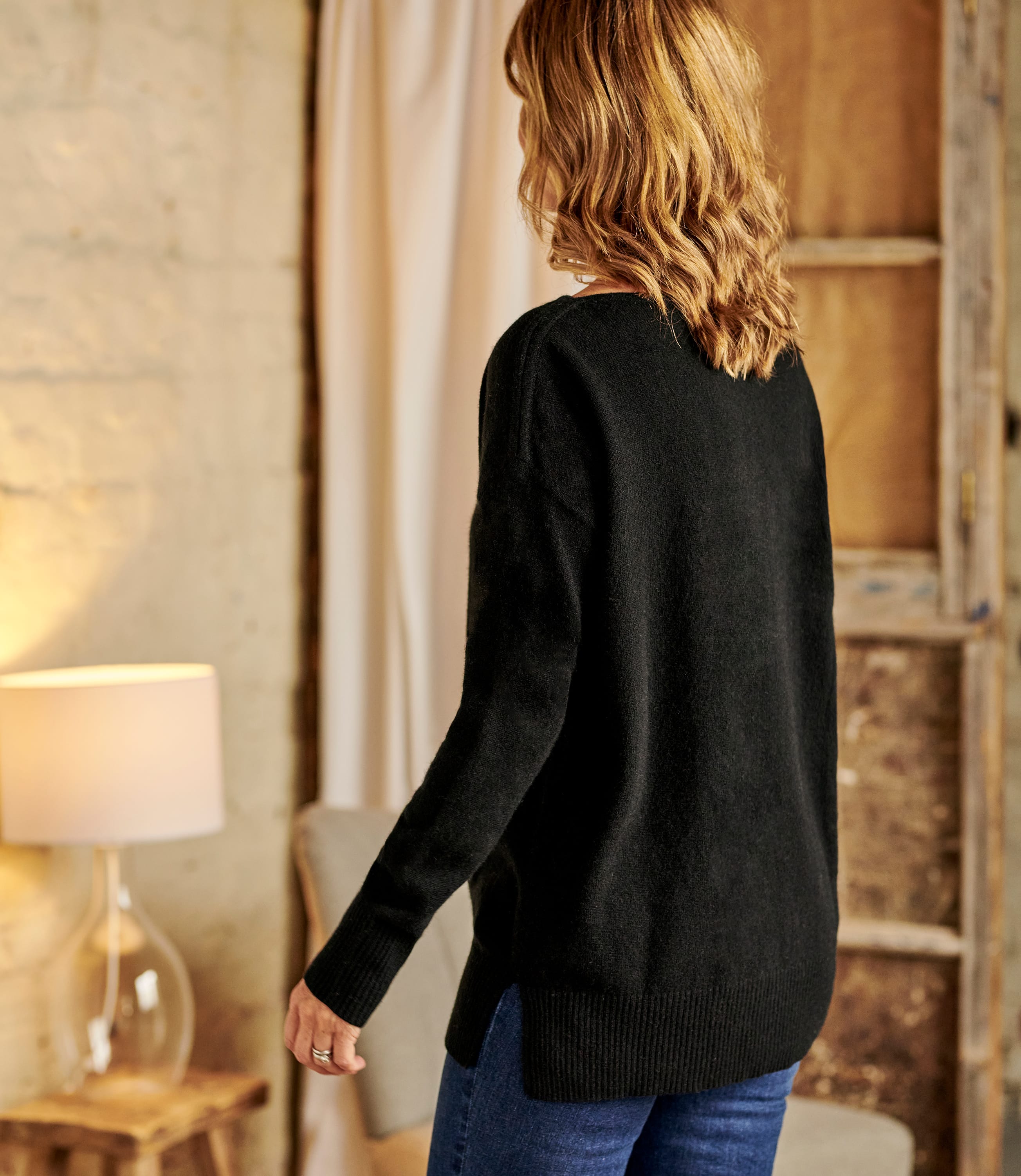 Noir ébène | Pull à col bateau - Femme - Pur Cachemire | Woolover FR