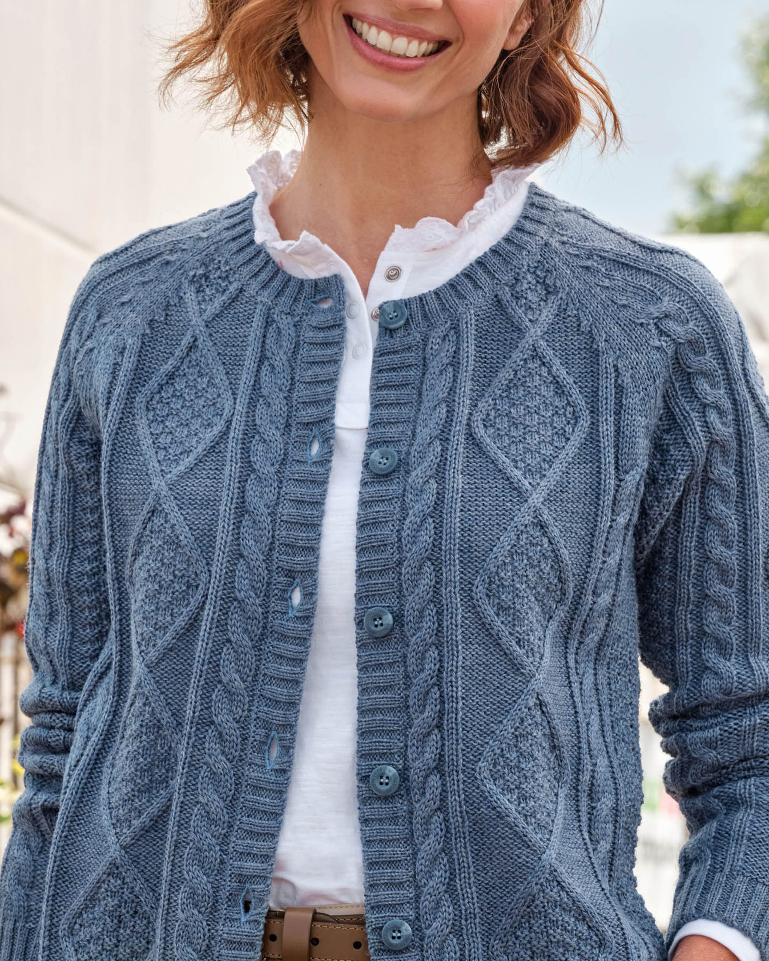 Blue Smoke | Cable Button Through Cardigan | WoolOvers US