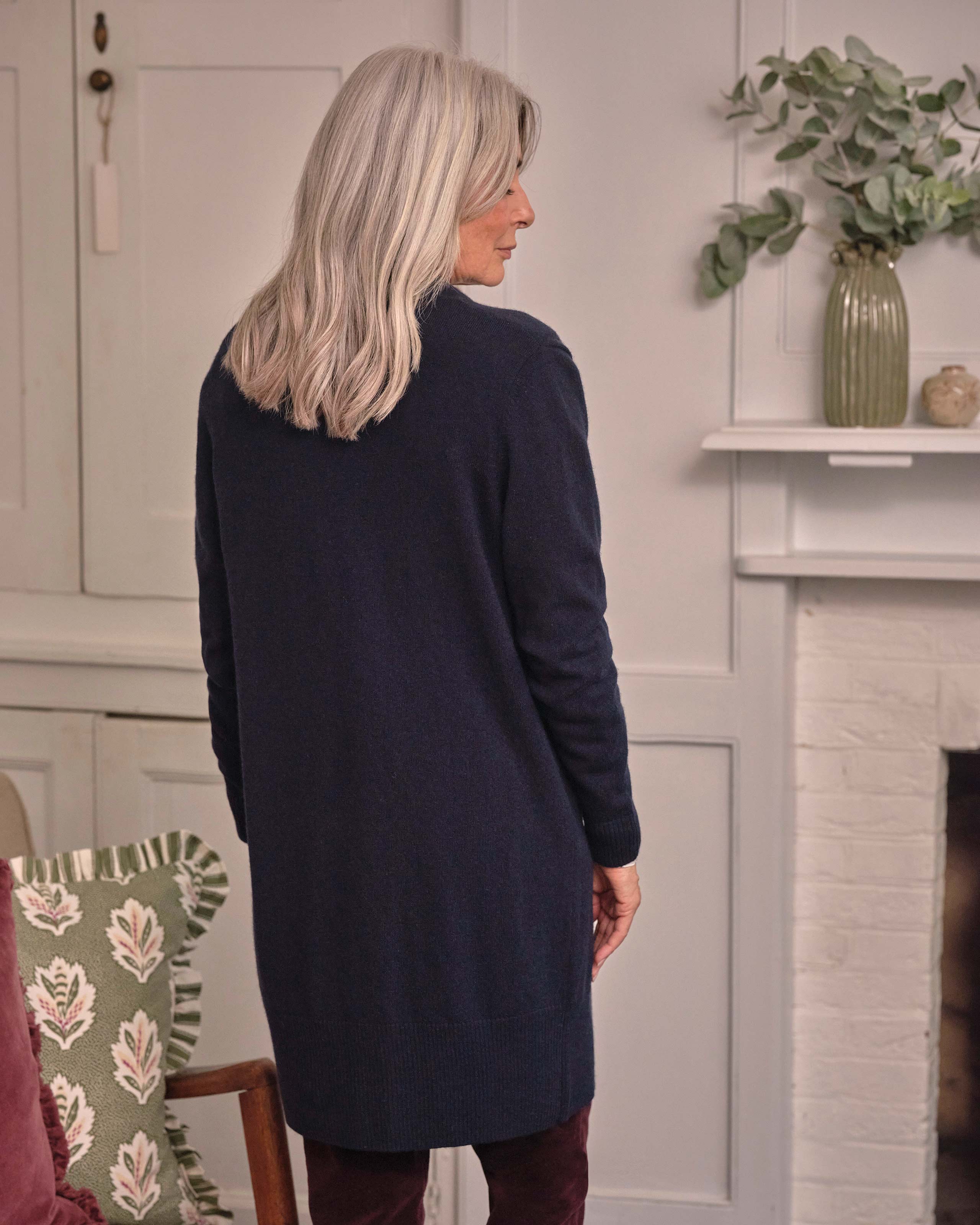 Navy | Cashmere Merino Longline Open Cardigan | WoolOvers US