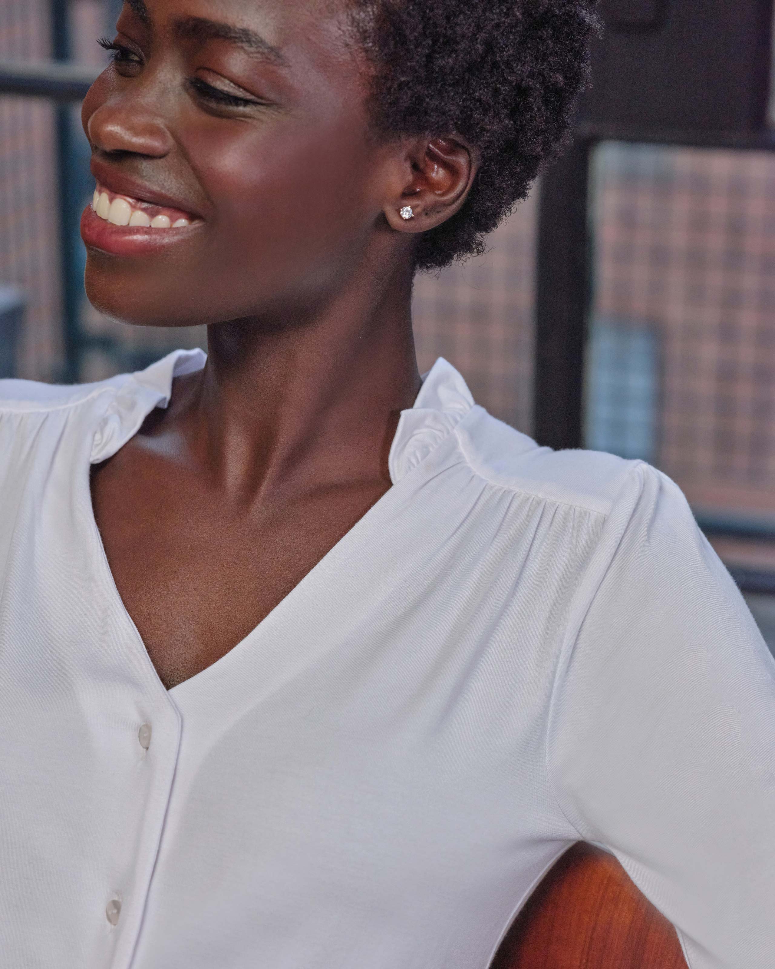 White | Frill Open Neck Jersey Top | WoolOvers US