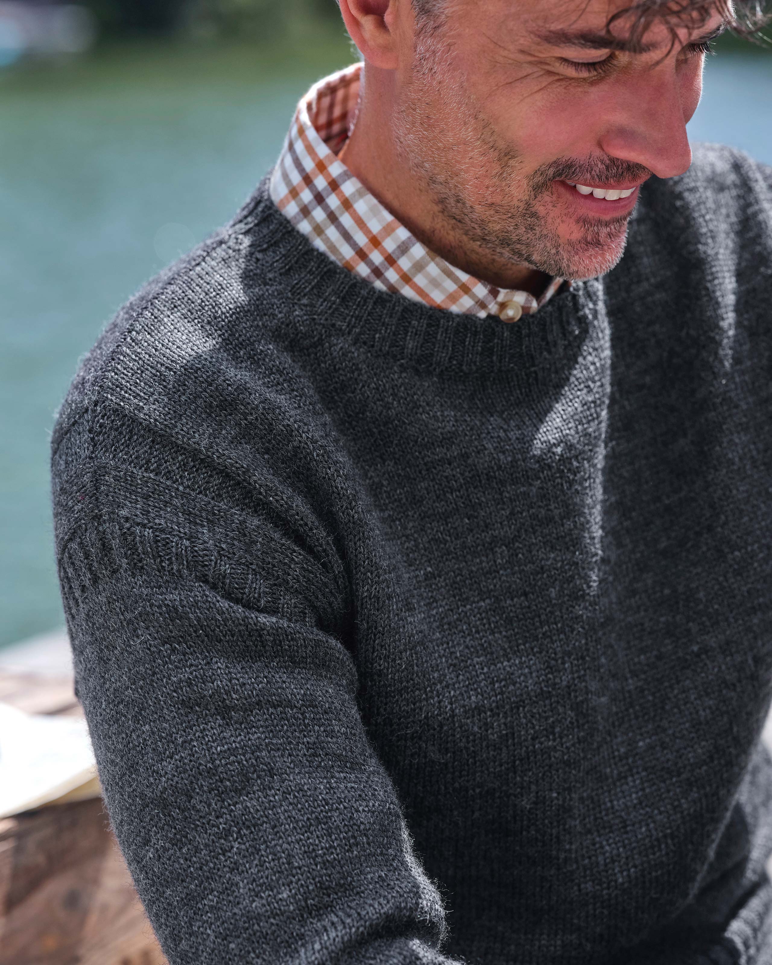 Charcoal | 100% Pure Wool Knitted Guernsey Jumper | WoolOvers UK
