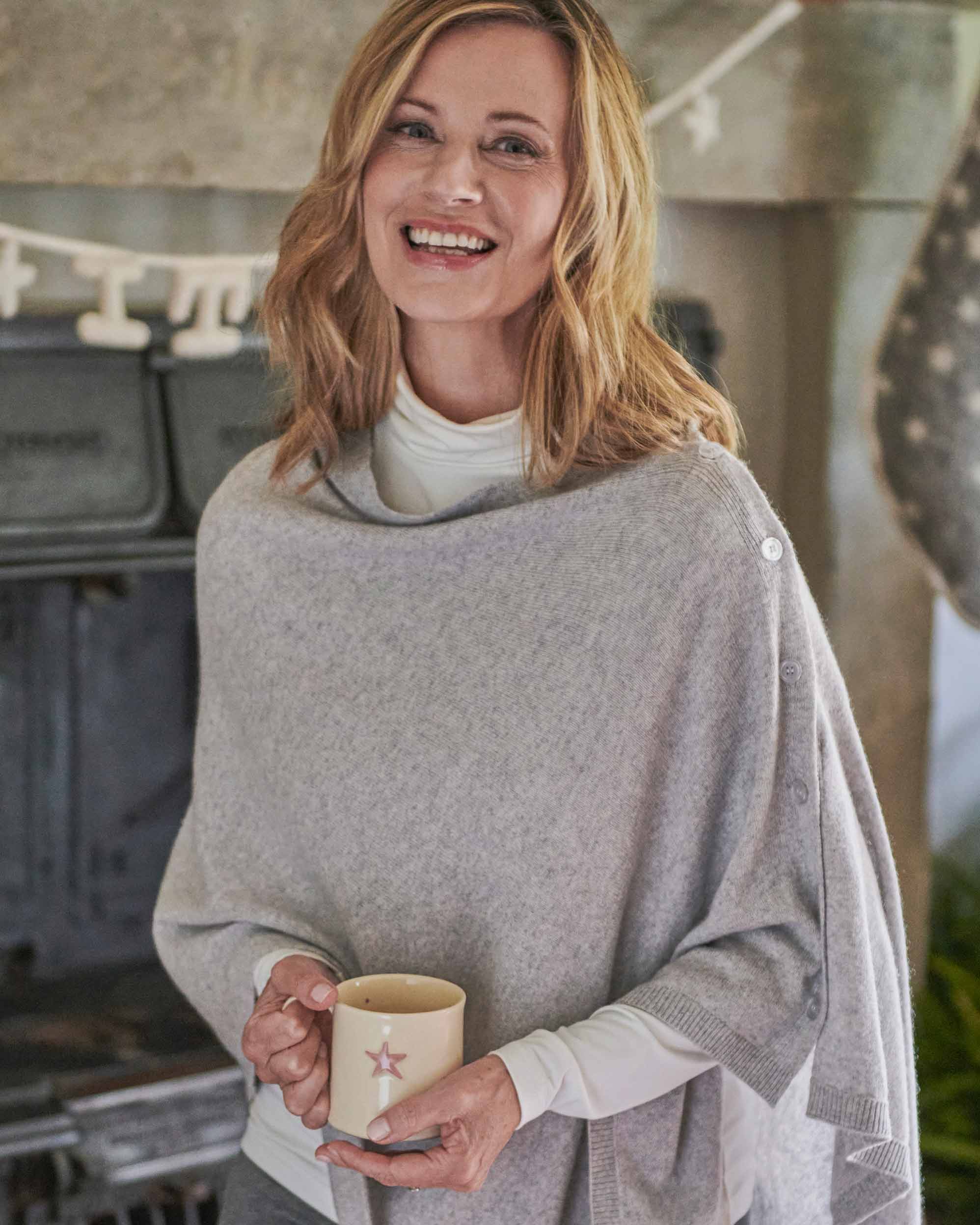 Marble Cashmere Merino Blend Button Poncho Woolovers Us