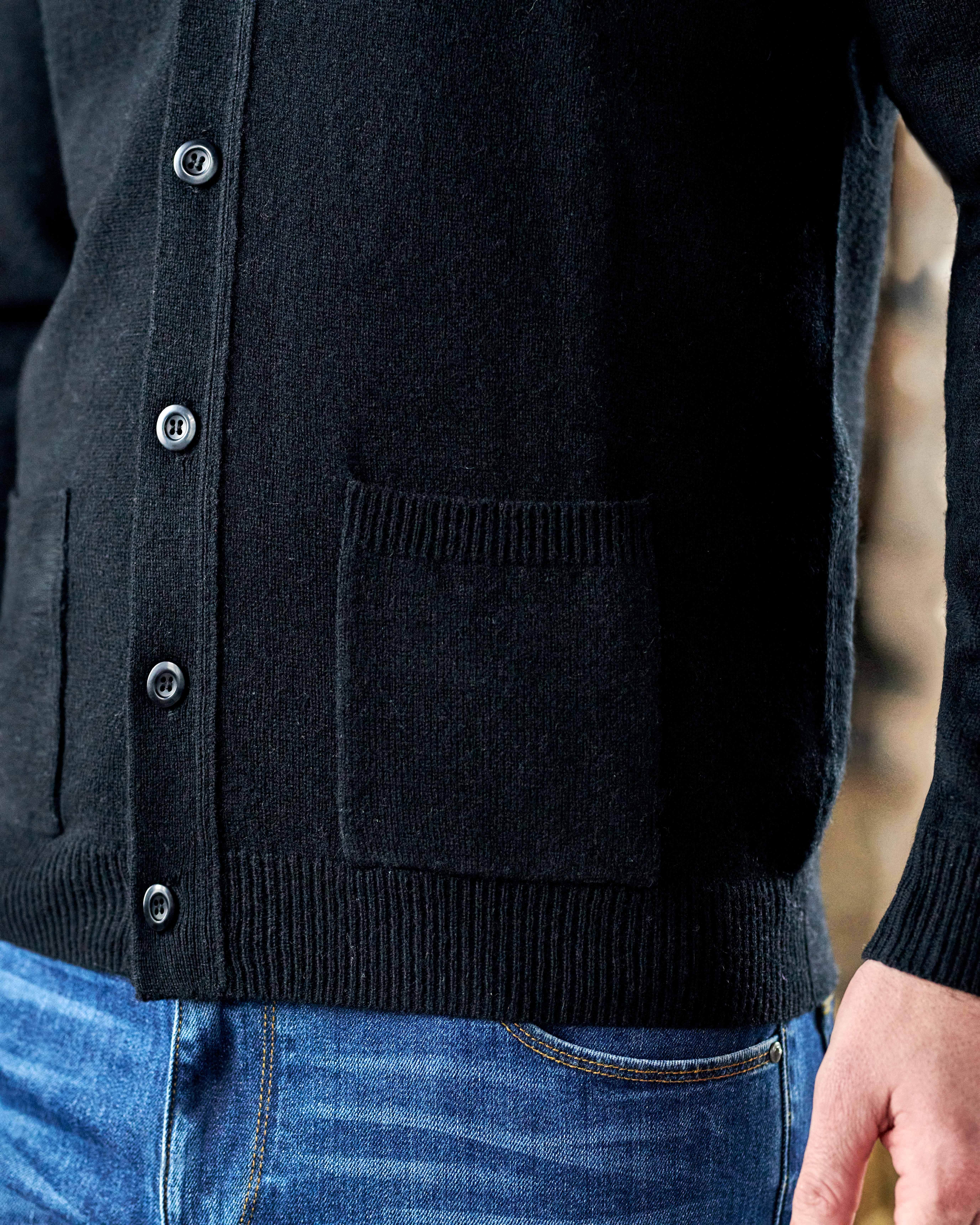 Black Lambswool V Neck Knitted Cardigan Woolovers Us