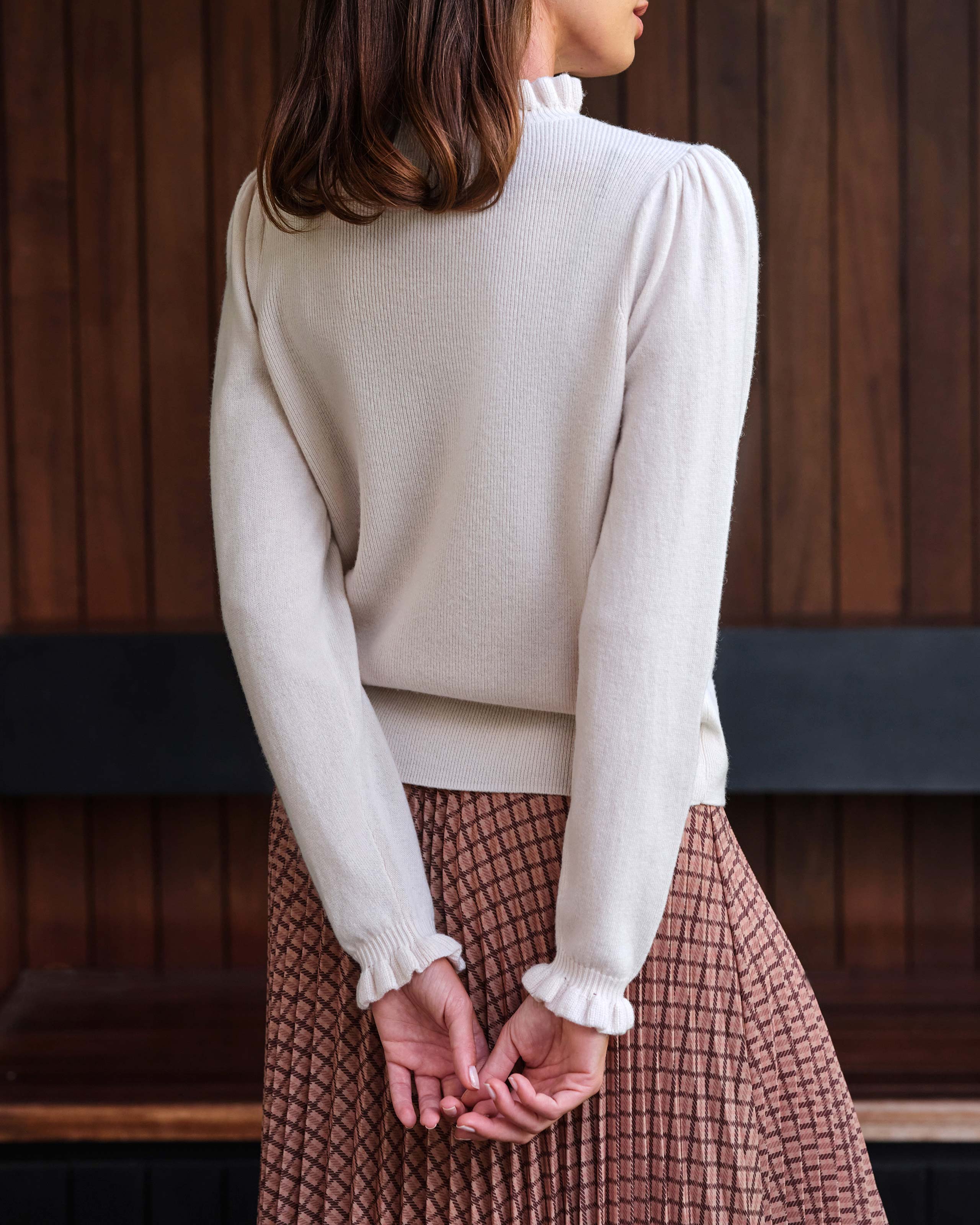 Pearl | Wool Cashmere Frill Collar Sweater | WoolOvers US