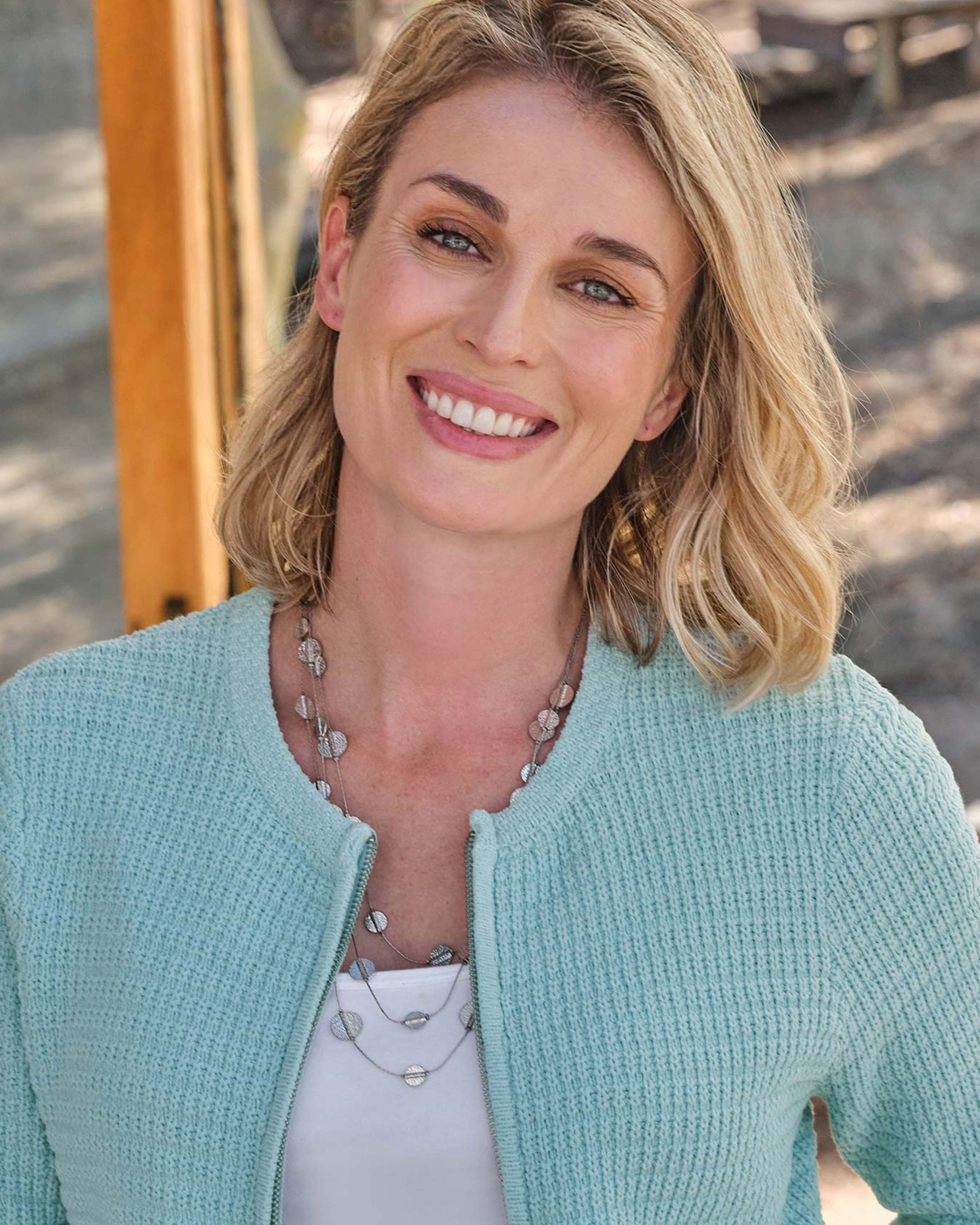 Aqua | Crew Neck Chenille Knitted Jacket | WoolOvers AU