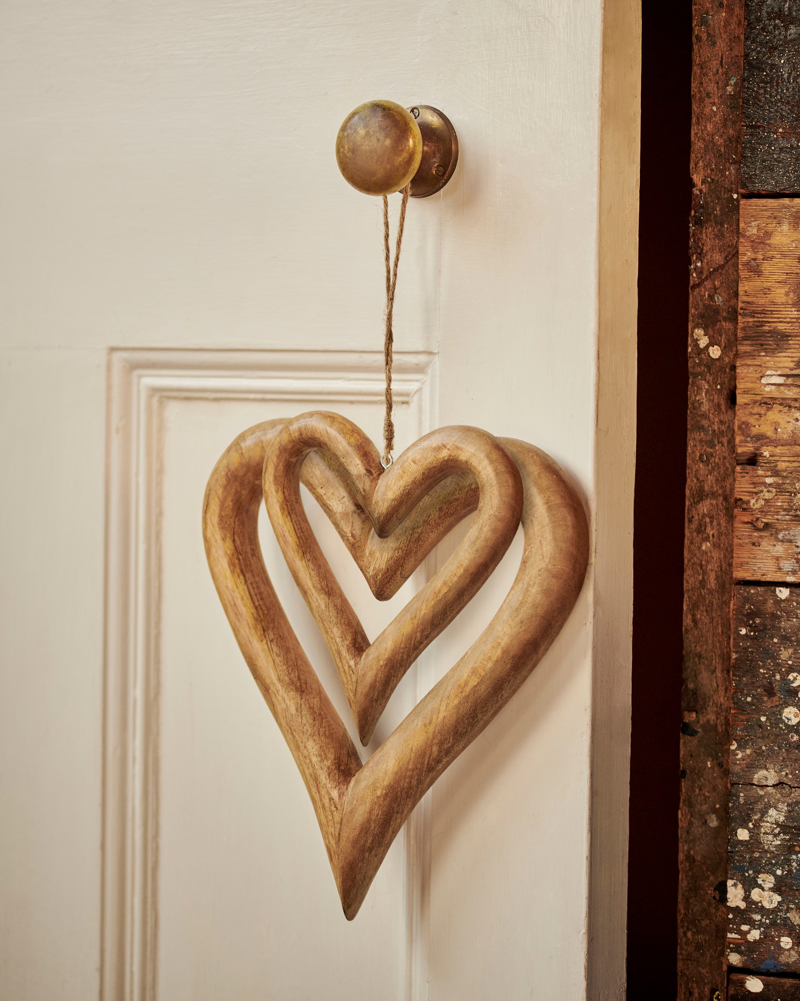 Natural | Pair of Hanging Hearts | WoolOvers UK