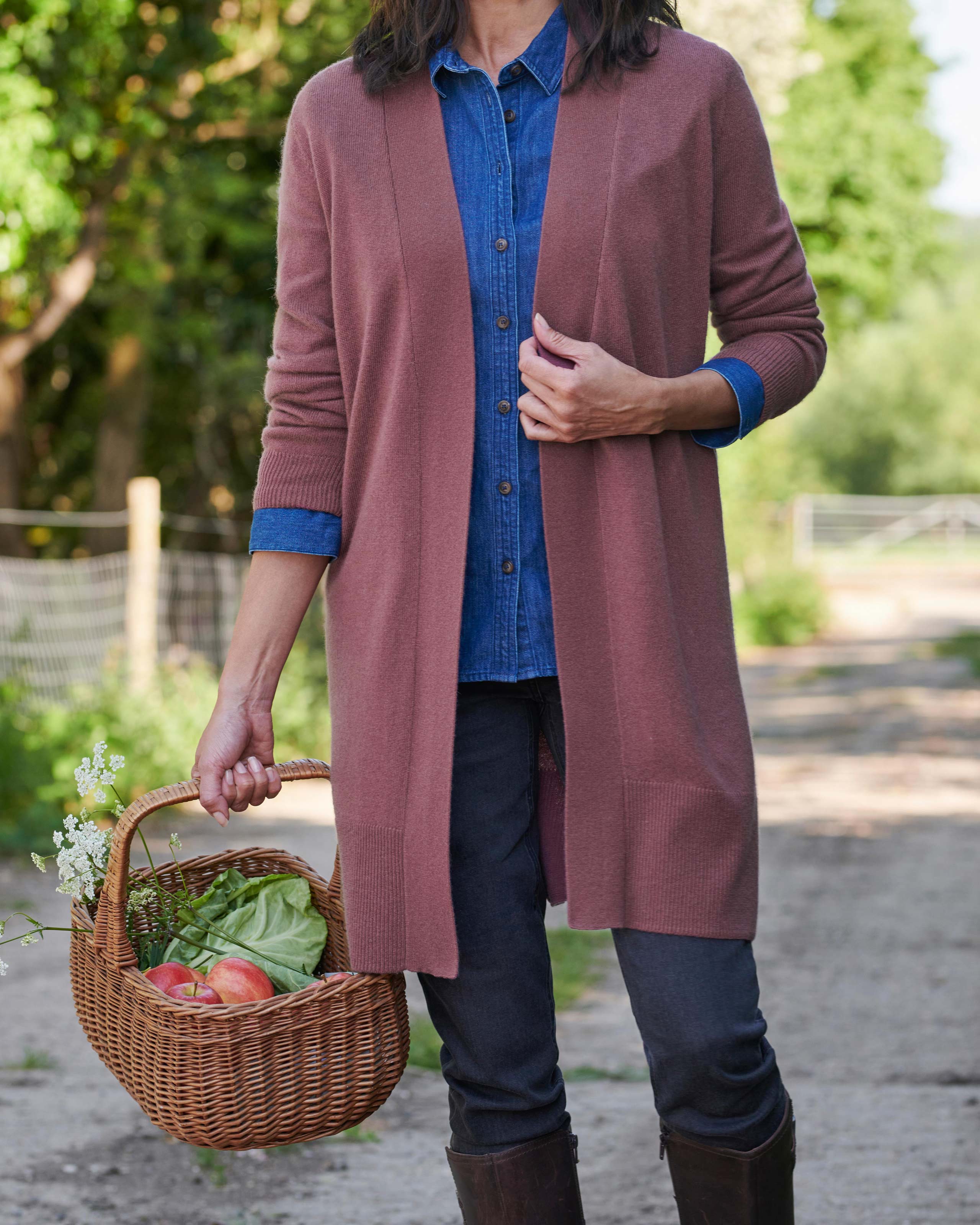 Faded Rose | Cashmere & Merino Edge to Edge Long Cardigan | WoolOvers UK