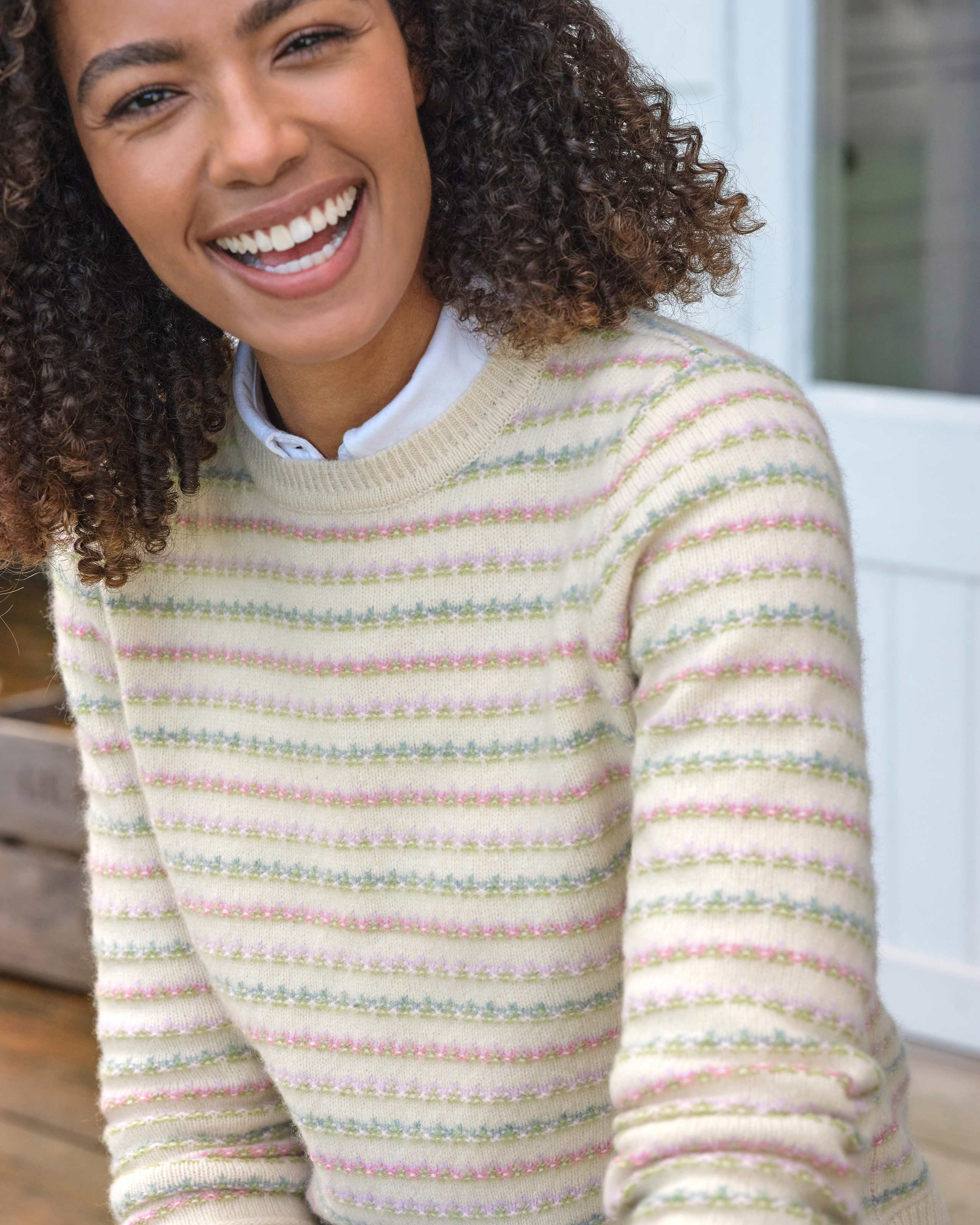 Cream Multi | Pretty Stripe Jumper | WoolOvers AU