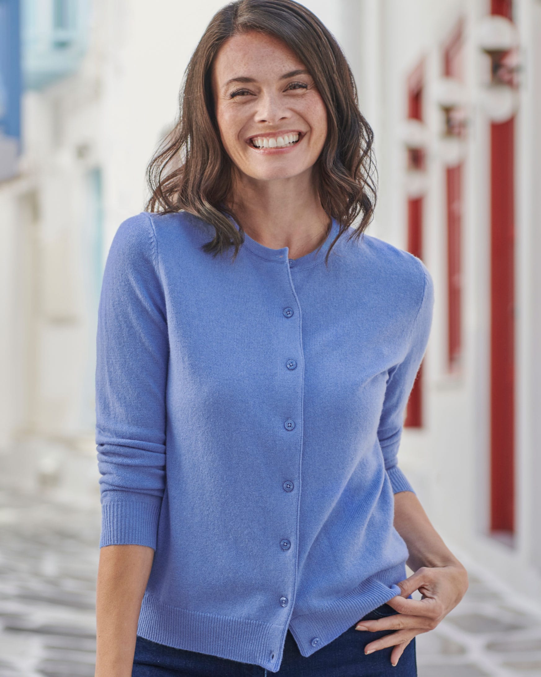 Clear Sky | Cashmere Merino Crew Neck Cardigan | WoolOvers UK