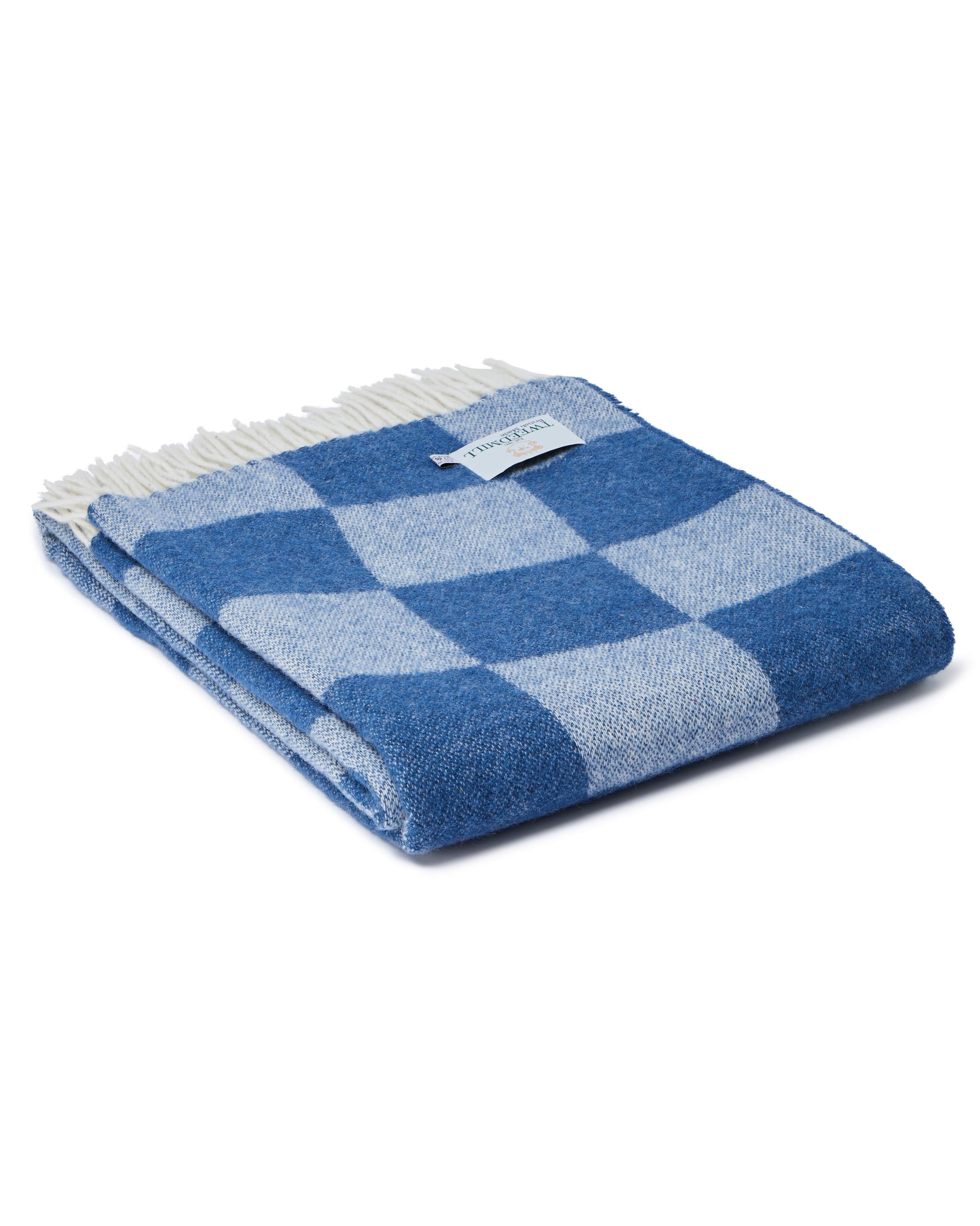 Blue | Pure Wool Wavy Check Throw | WoolOvers UK