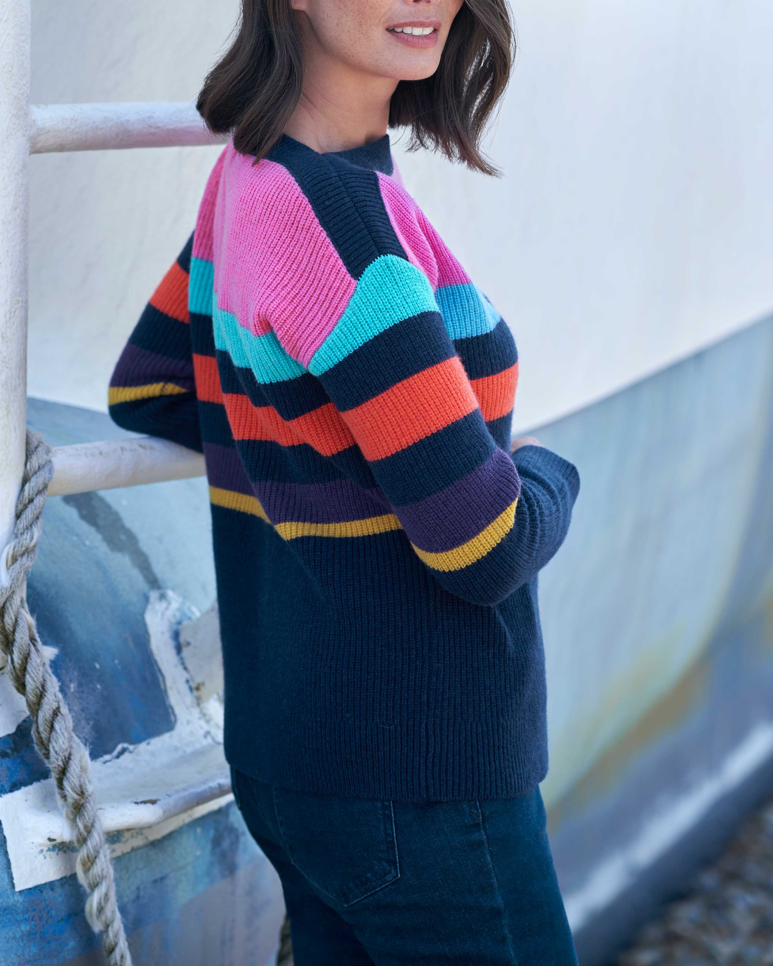Navy Multi | Rainbow Coloured Jumper | WoolOvers AU