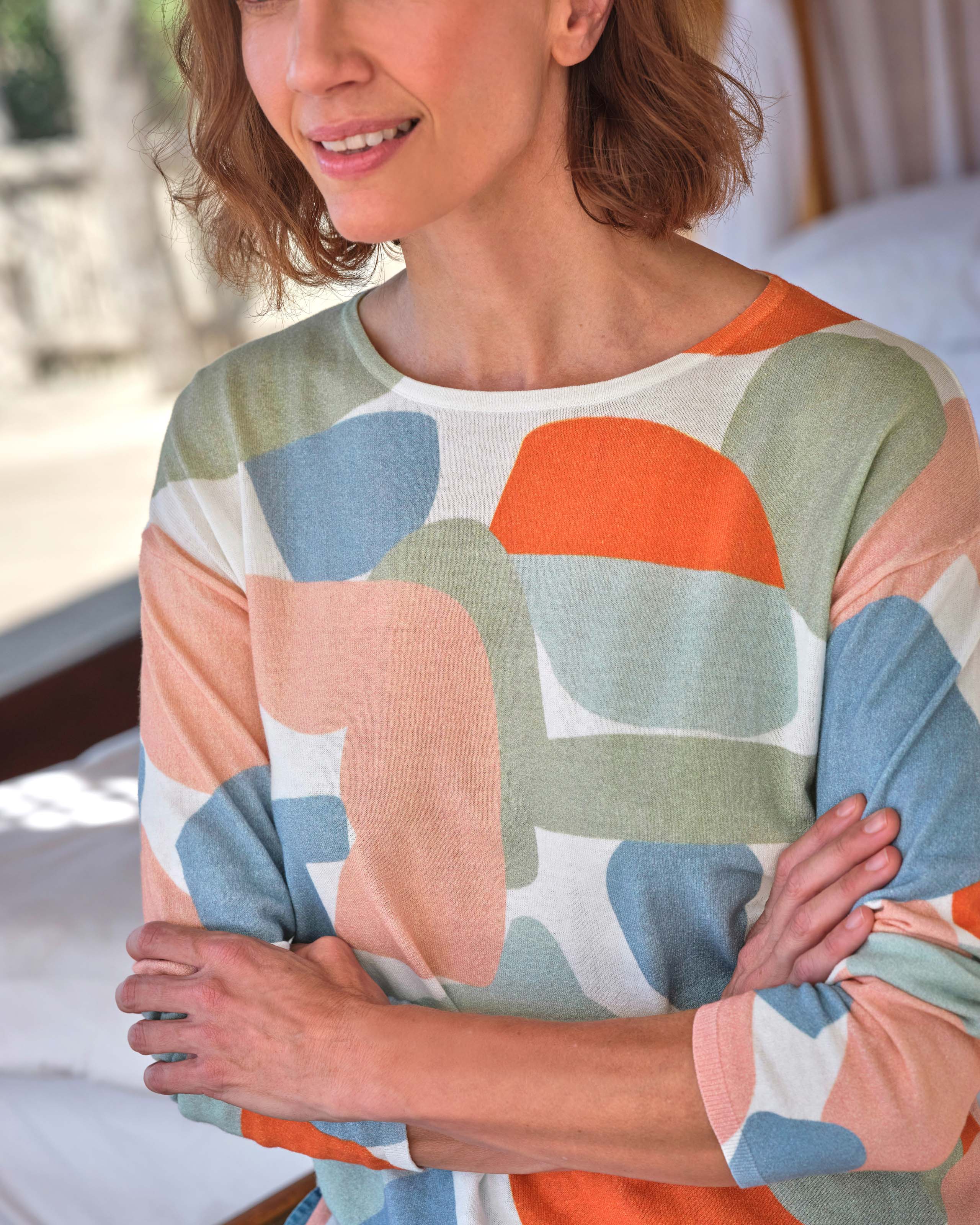 Multi | Lightweight Printed Abstract Jumper | WoolOvers UK