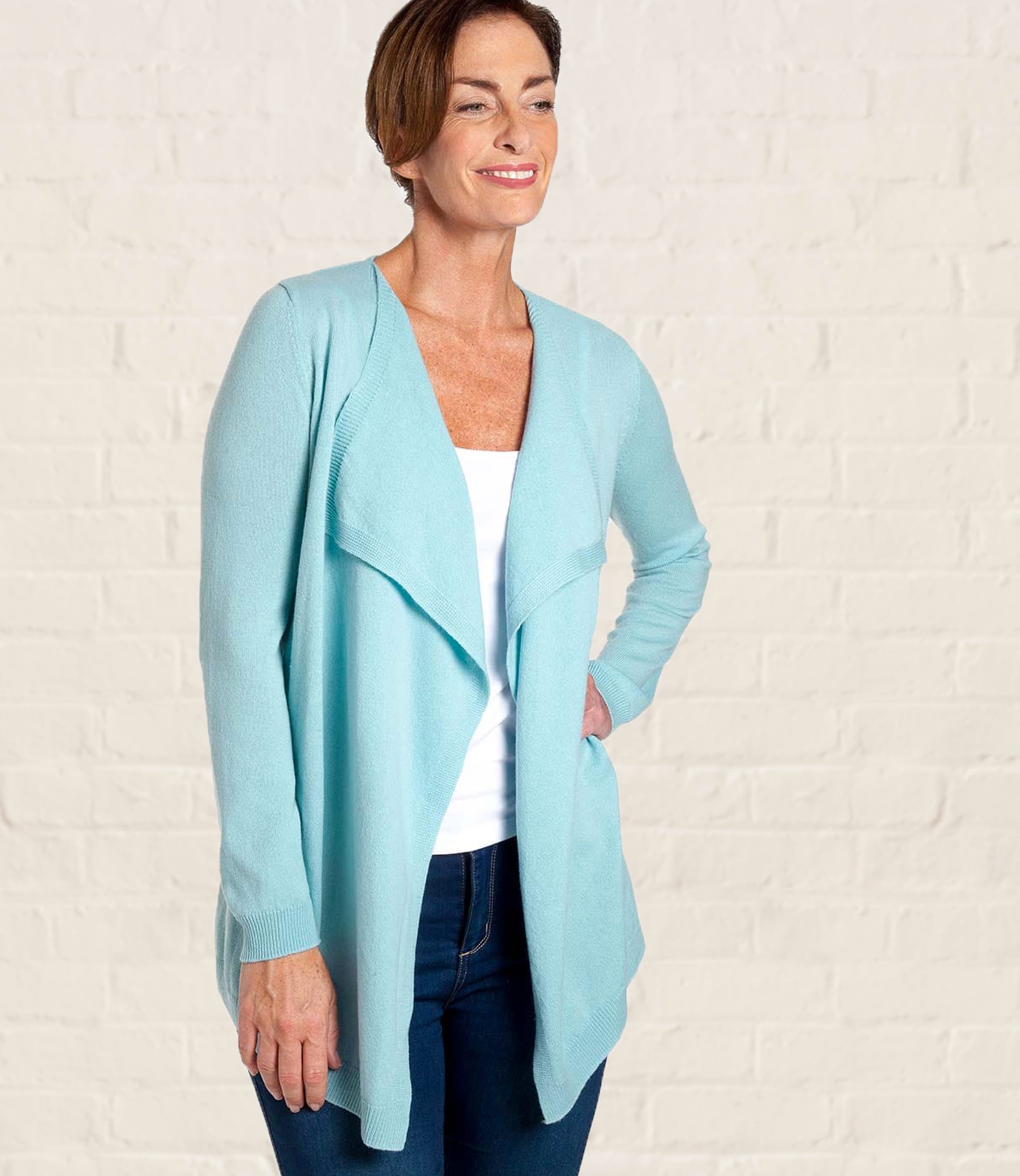 Aqua Womens Cashmere And Merino Waterfall Cardigan Woolovers Uk