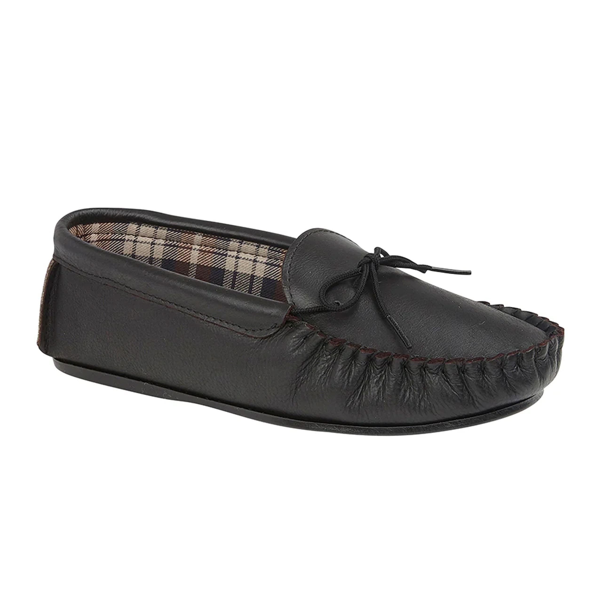 Black | Mens Draper Leather Moccasin Slippers | WoolOvers UK