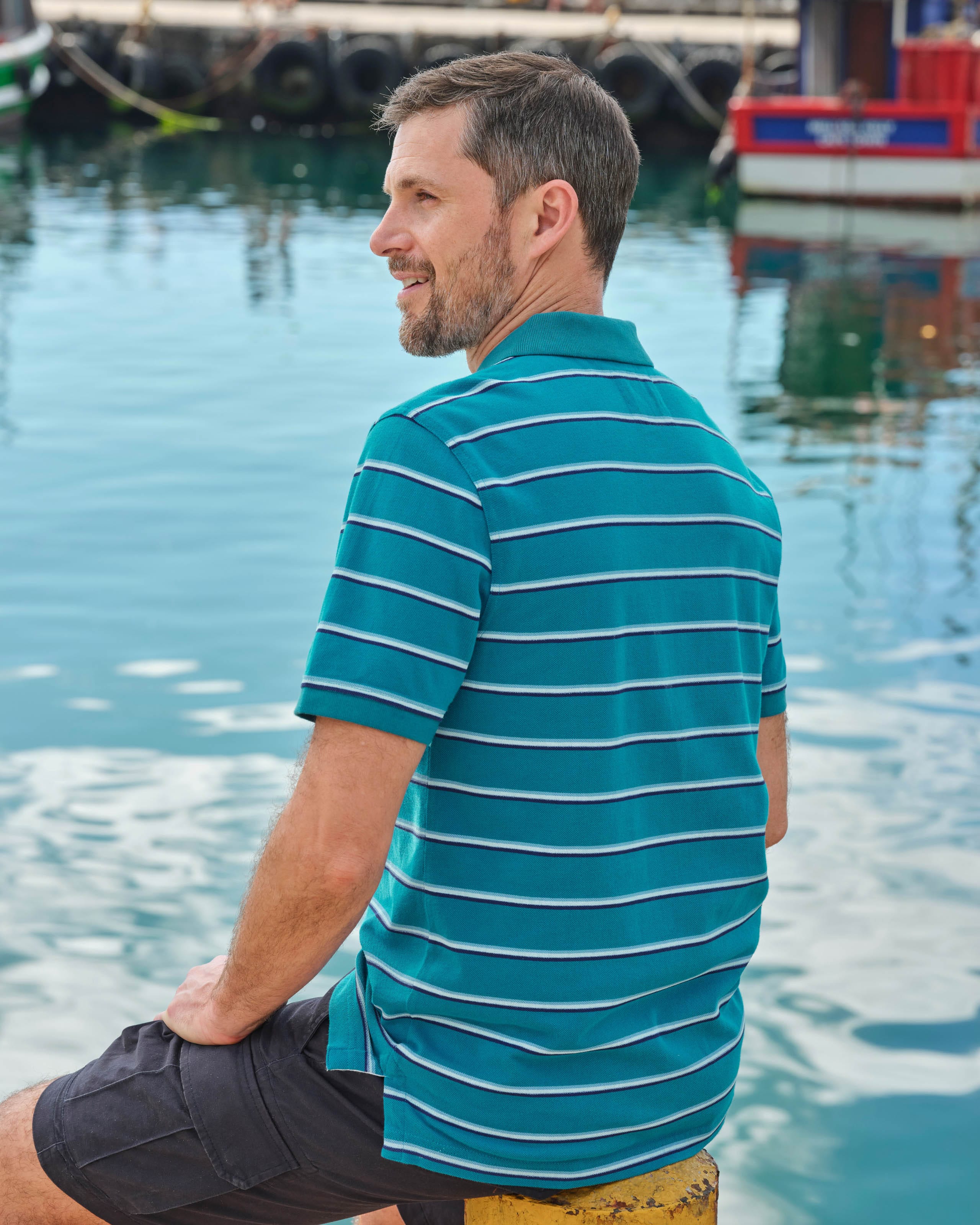 Teal Multi Stripe | Cotton Interest Polo Shirt | WoolOvers AU