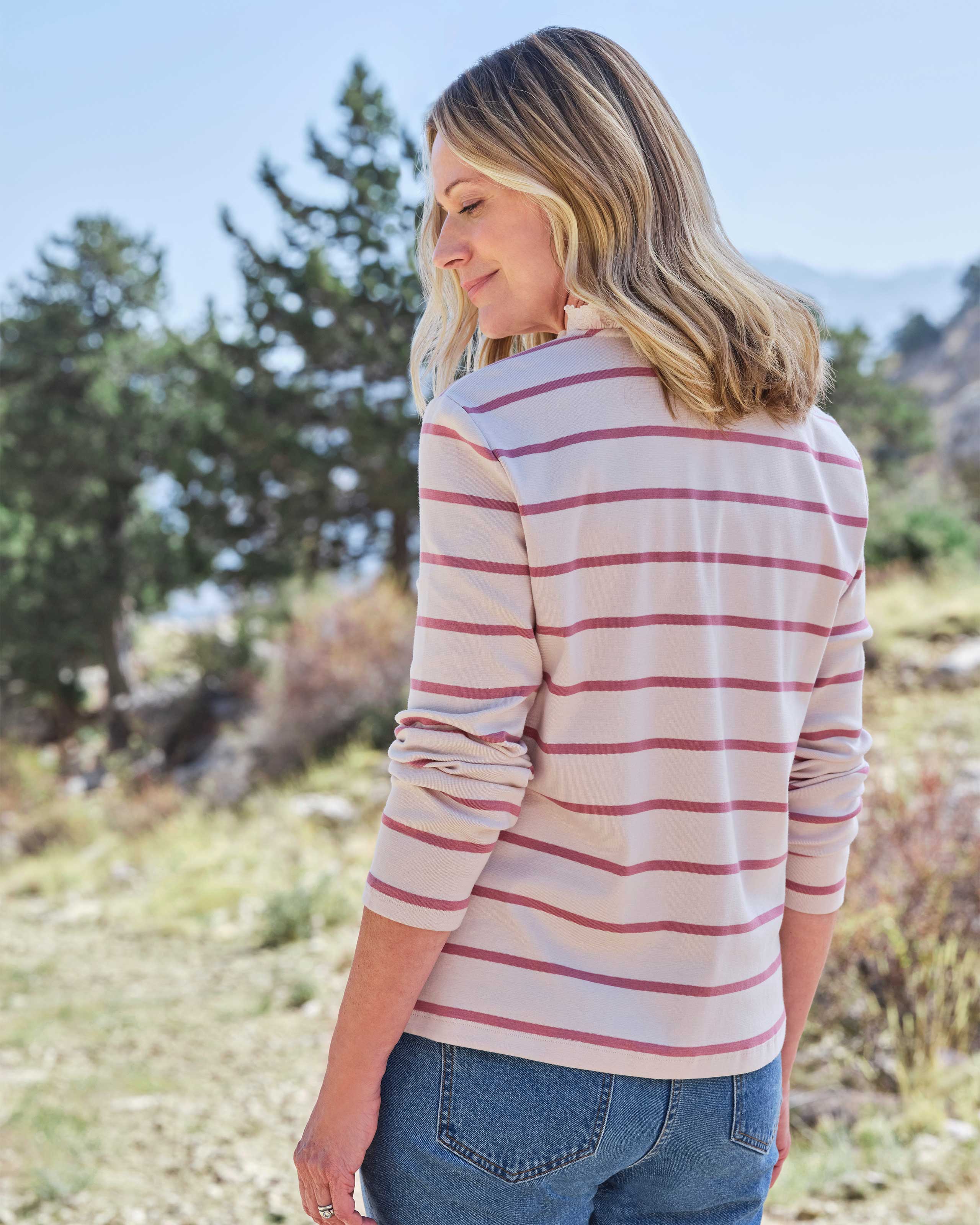 Dusty Pink Stripe | Rugby Top | WoolOvers UK